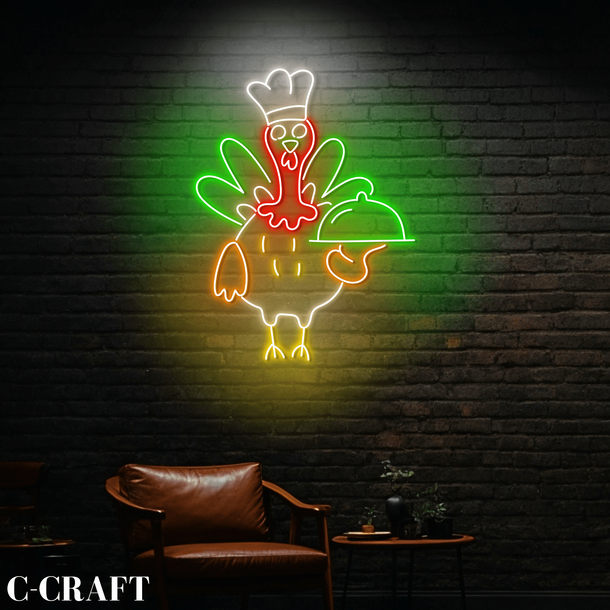 C-CRAFT Turkey Chef Thanksgiving Neon Sign LED Light Acrylic Wall ...
