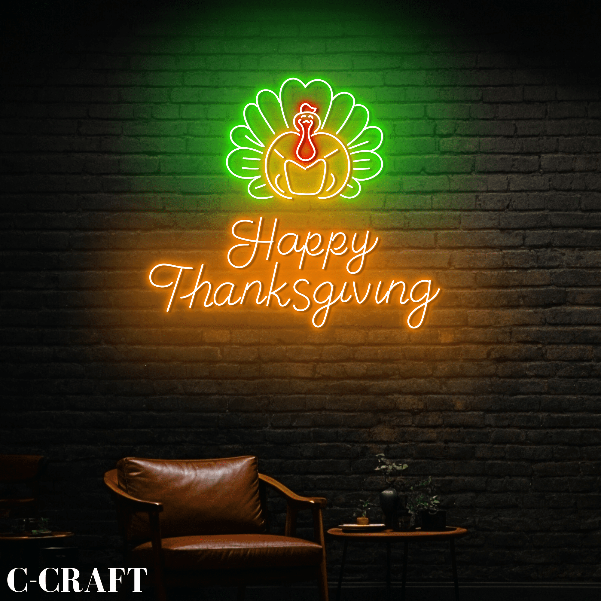 C-CRAFT Turkey Happy Thanksgiving Neon Sign LED Light Acrylic Wall ...