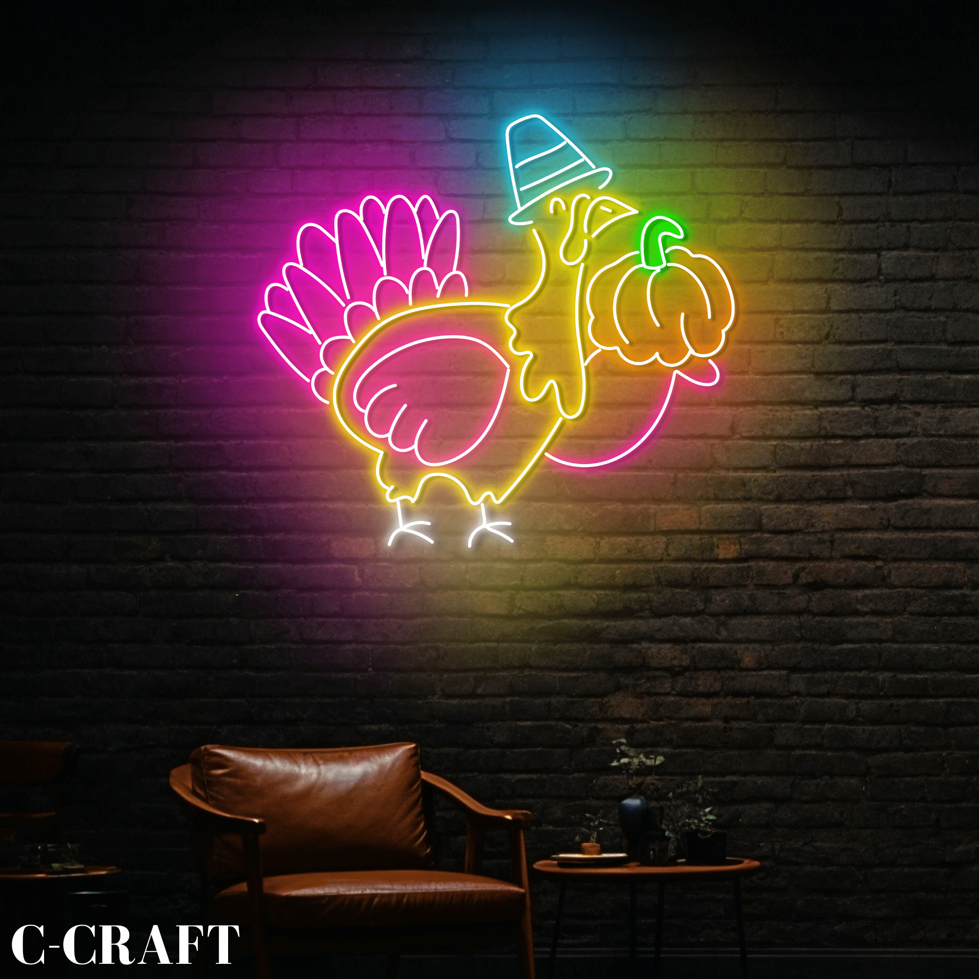 C-CRAFT Turkey Pumpkin Thanksgiving Neon Sign LED Light Acrylic Wall ...