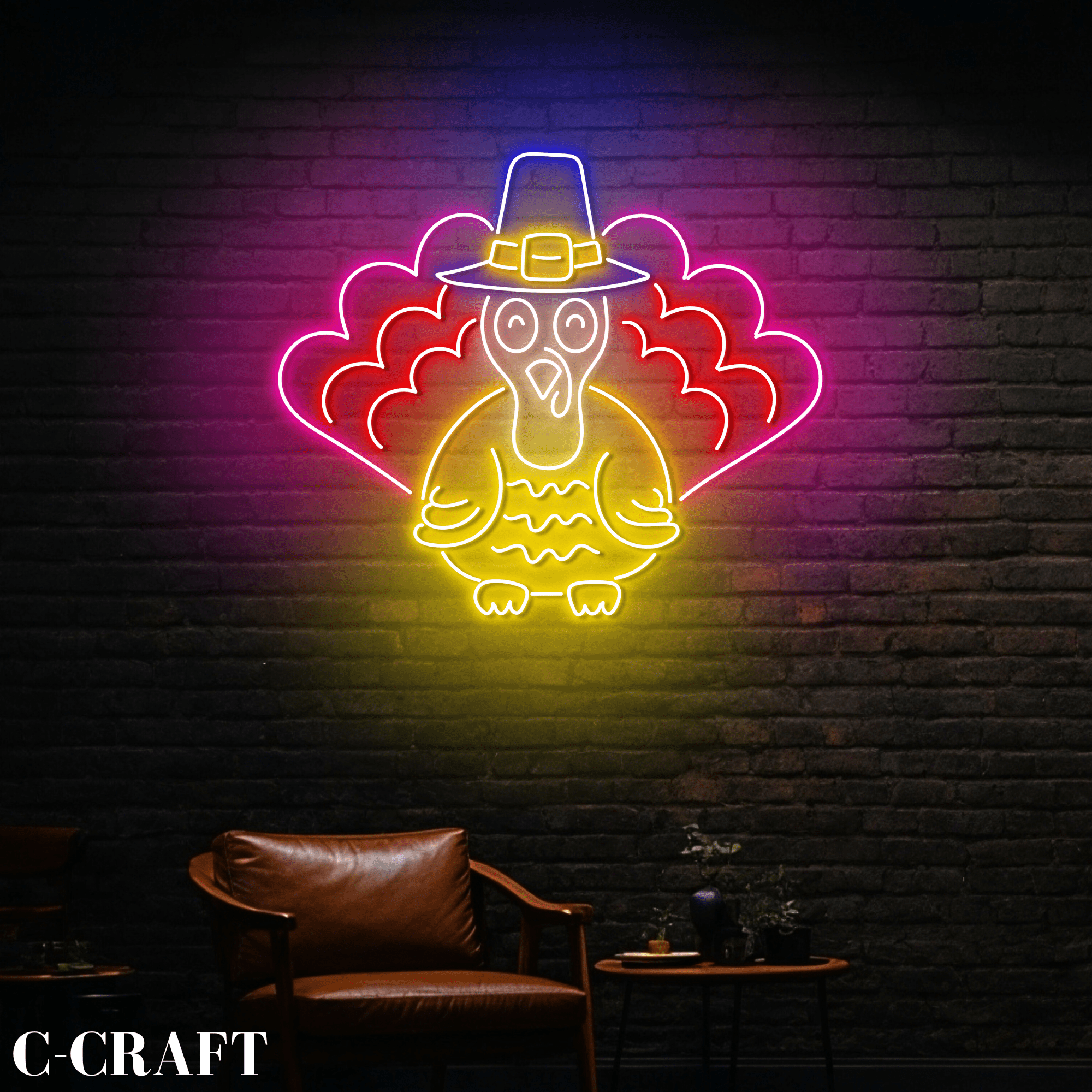 C-CRAFT Turkey Thanksgiving Neon Sign LED Light Acrylic Wall ...