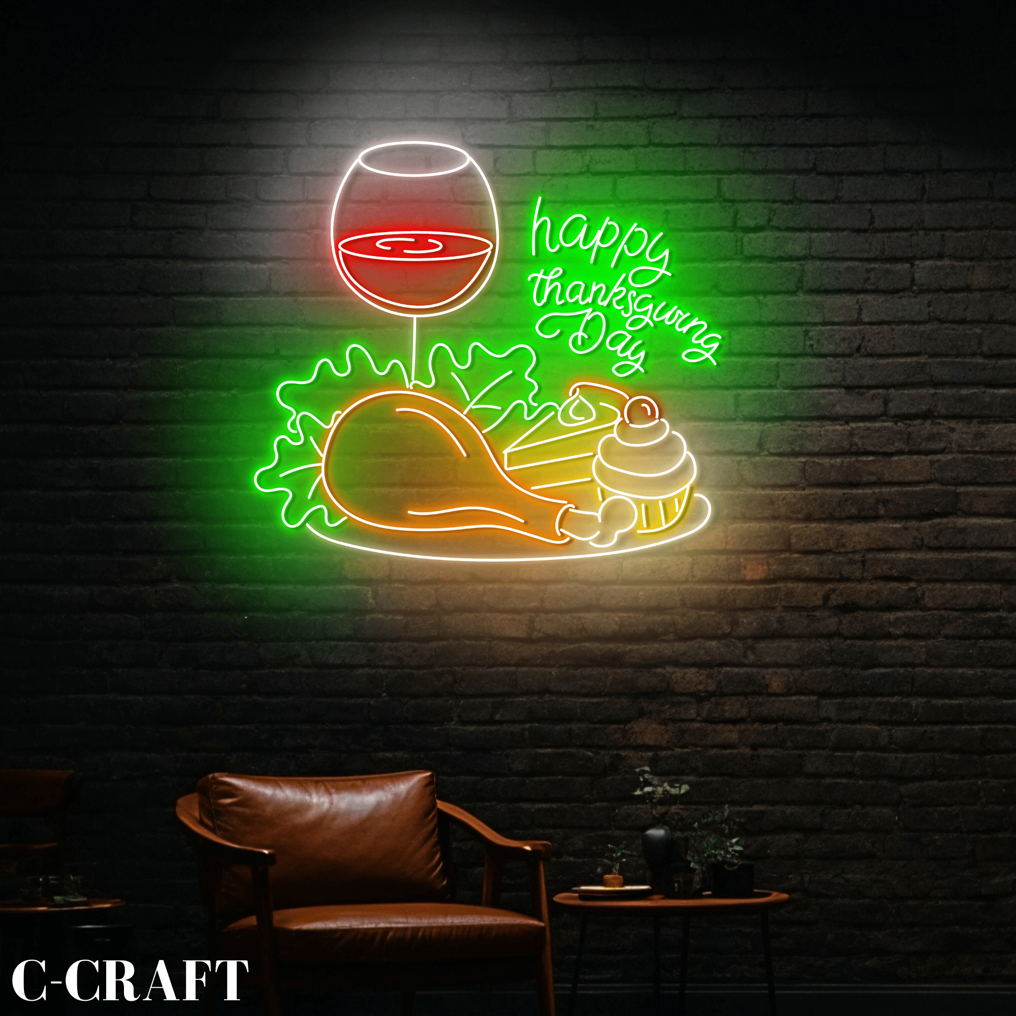 C-CRAFT Turkey Wine Thanksgiving Neon Sign LED Light Acrylic Wall ...