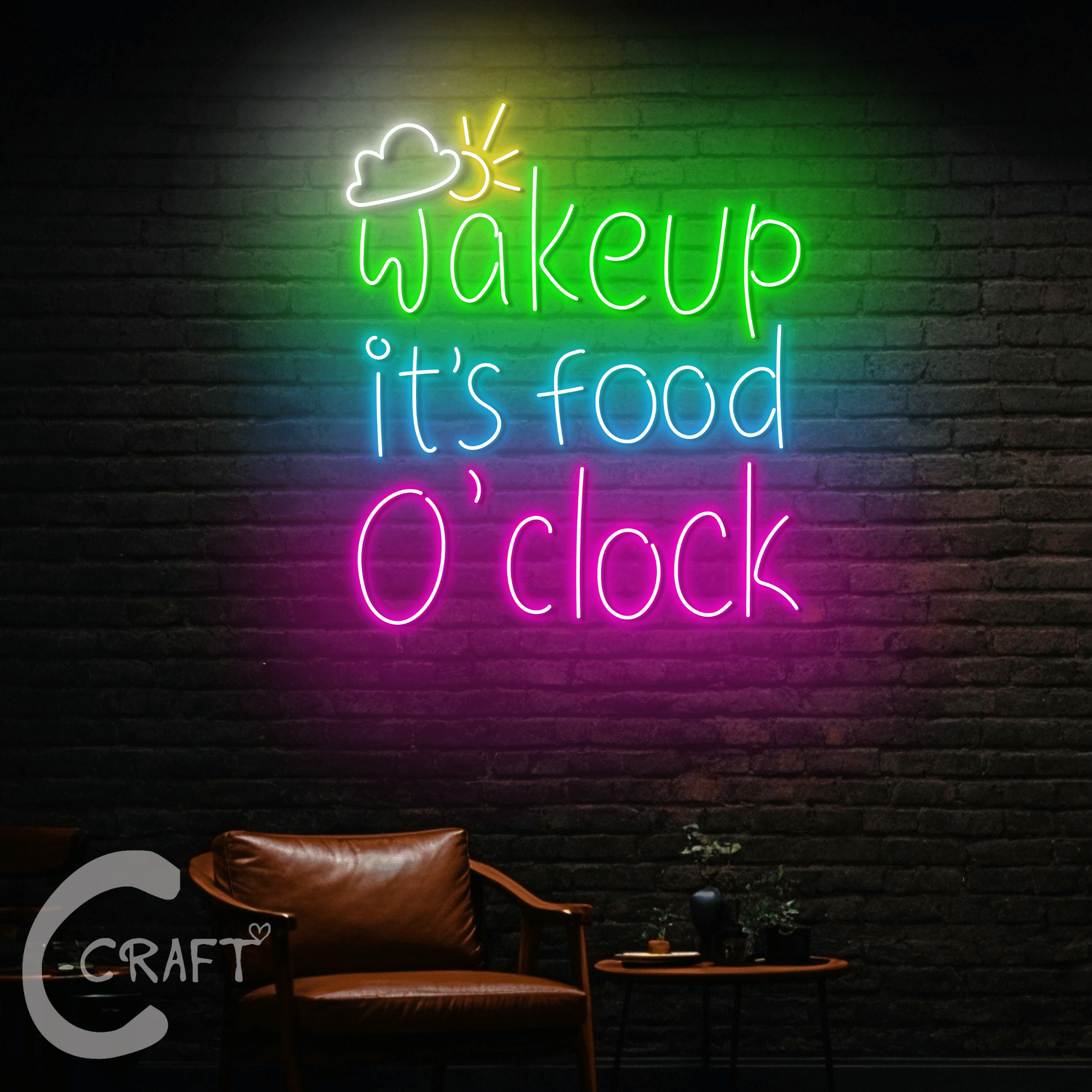 C-CRAFT Wake Up It's Food O'clock Neon Led Light Up 20 inch for ...