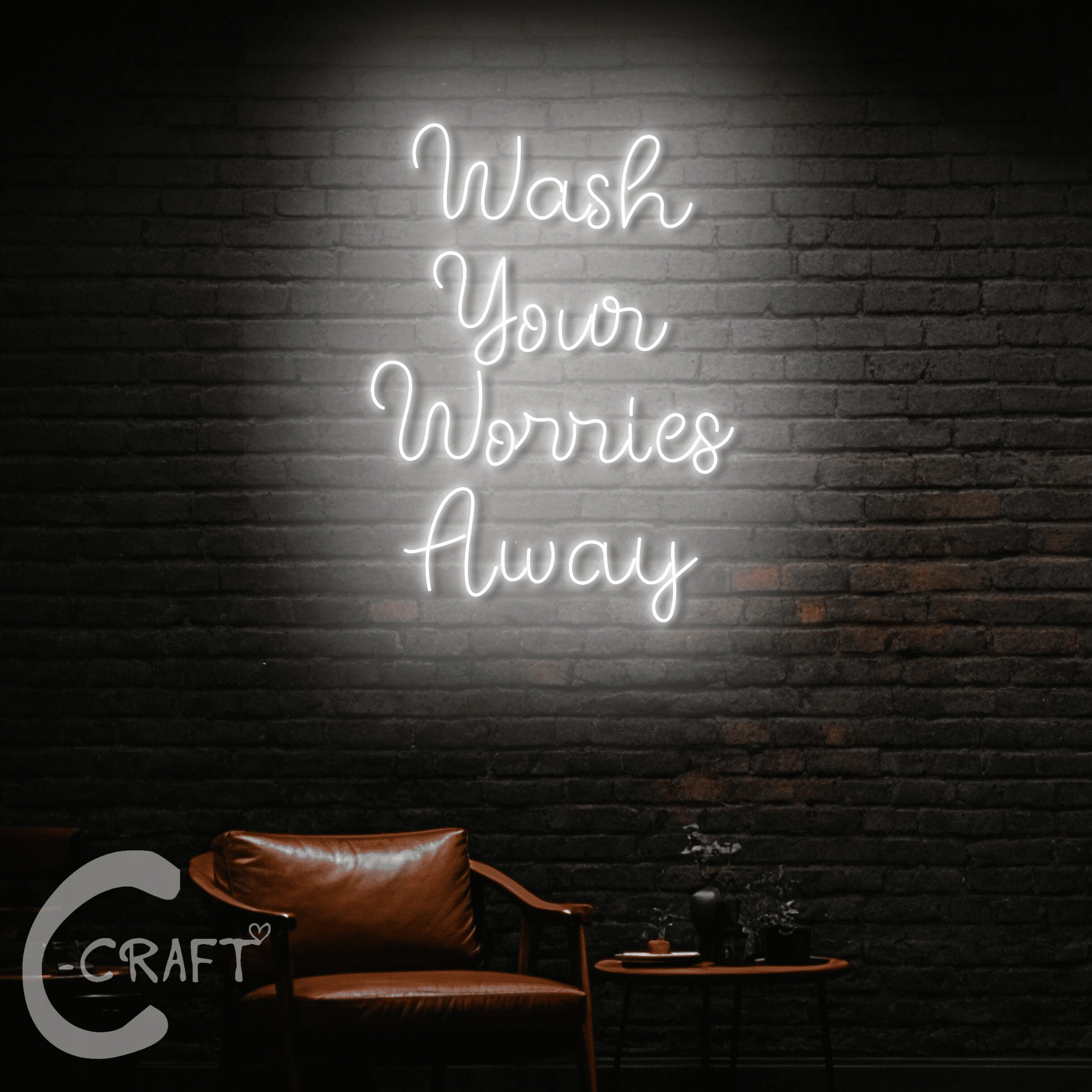C-CRAFT Wash Your Worries Away Neon Led Light Up 18 inch for Bathroom ...
