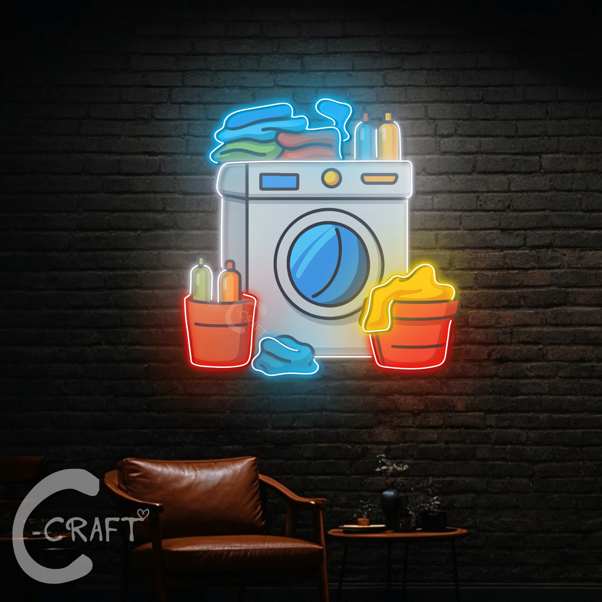 C-CRAFT Washing Machine Led Neon Sign 40 inches for Laundry Room Wall ...