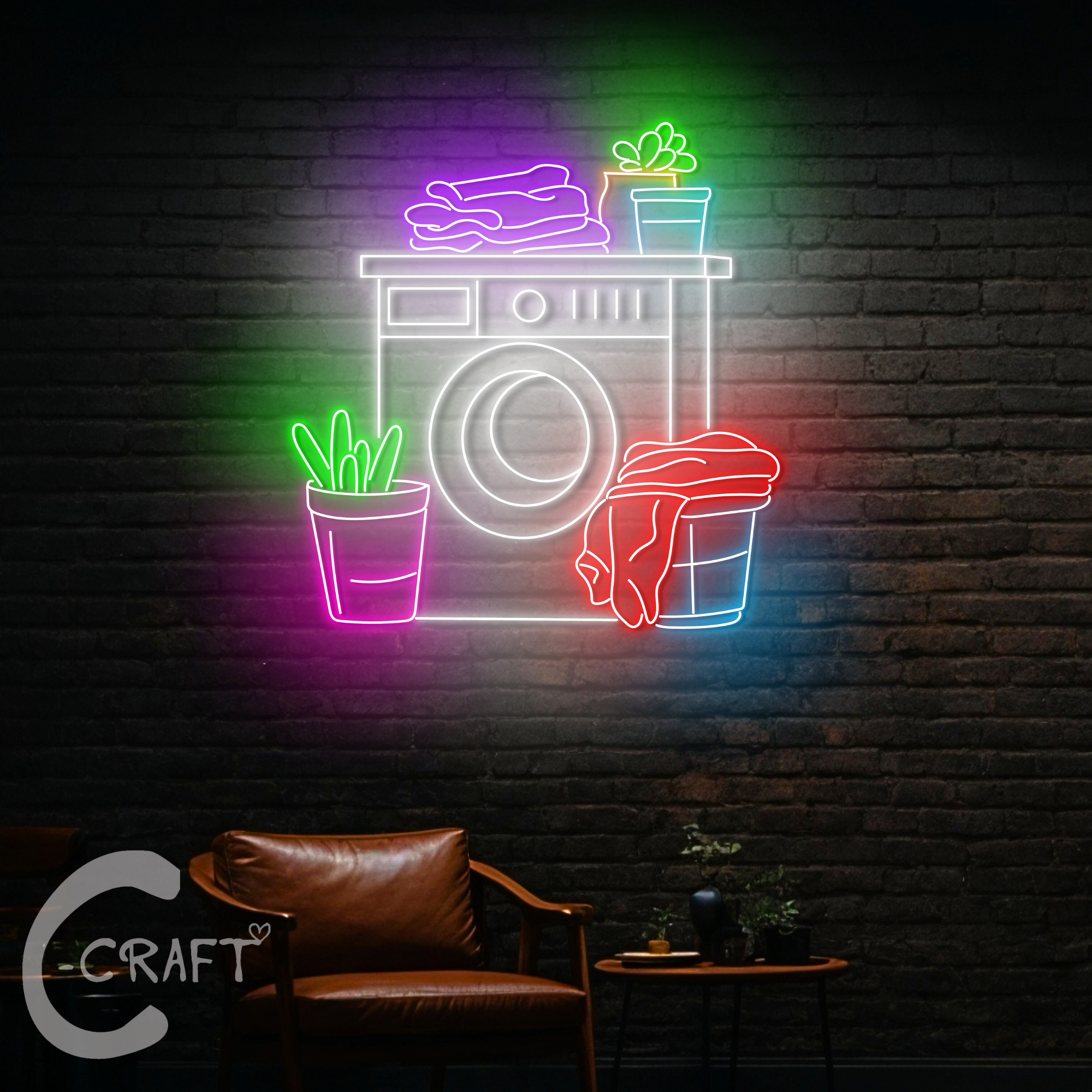 C-CRAFT Washing Machine Neon Led Lights 40 inch for Laundry Store Decor ...