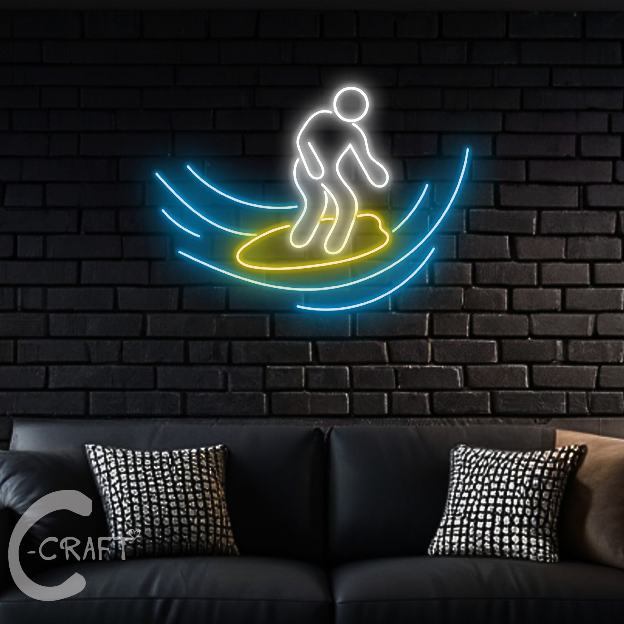 C-CRAFT Wave Surfing Neon Sign LED Light 20 inch for Surf Store Wall ...