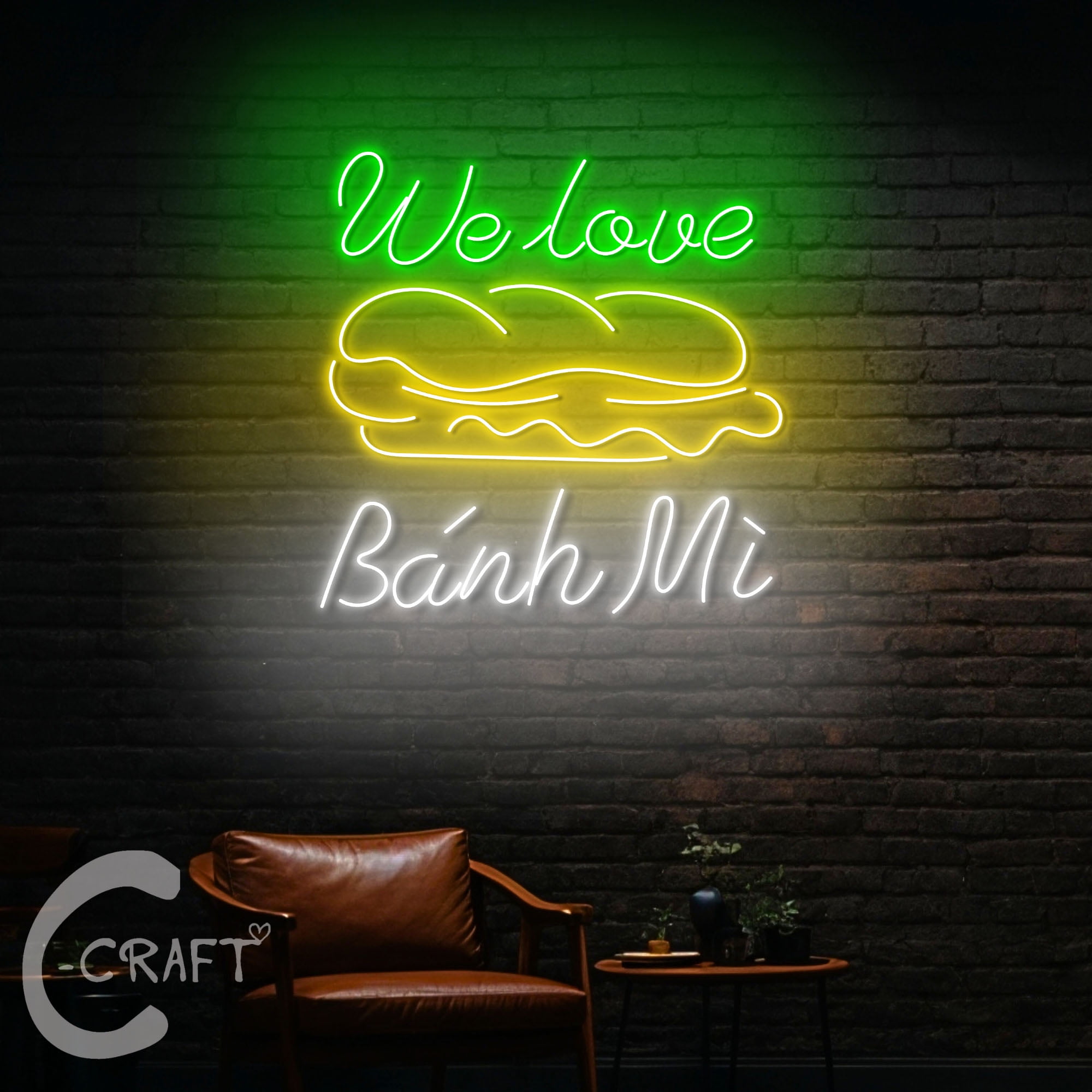 C-CRAFT We Love Banh Mi Neon Led Light Up 25 inch for Vietnamese Banh ...