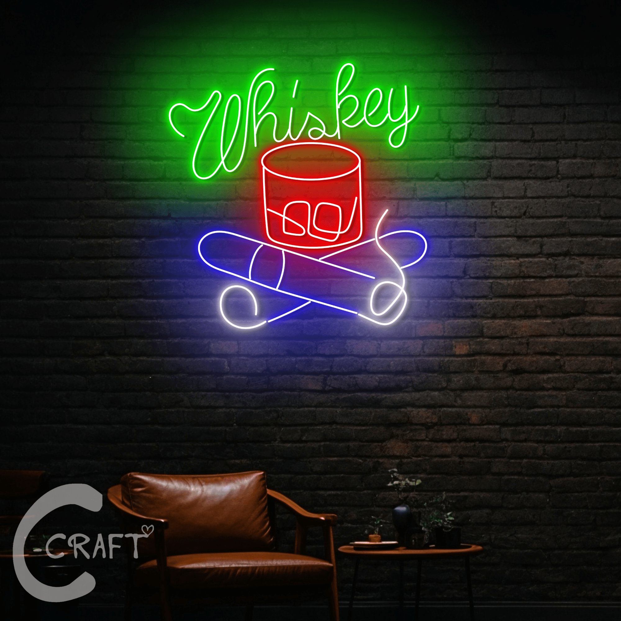 C-CRAFT Whiskey & Smoke Neon Led Lights 35 inch for Whiskey Home Bar ...