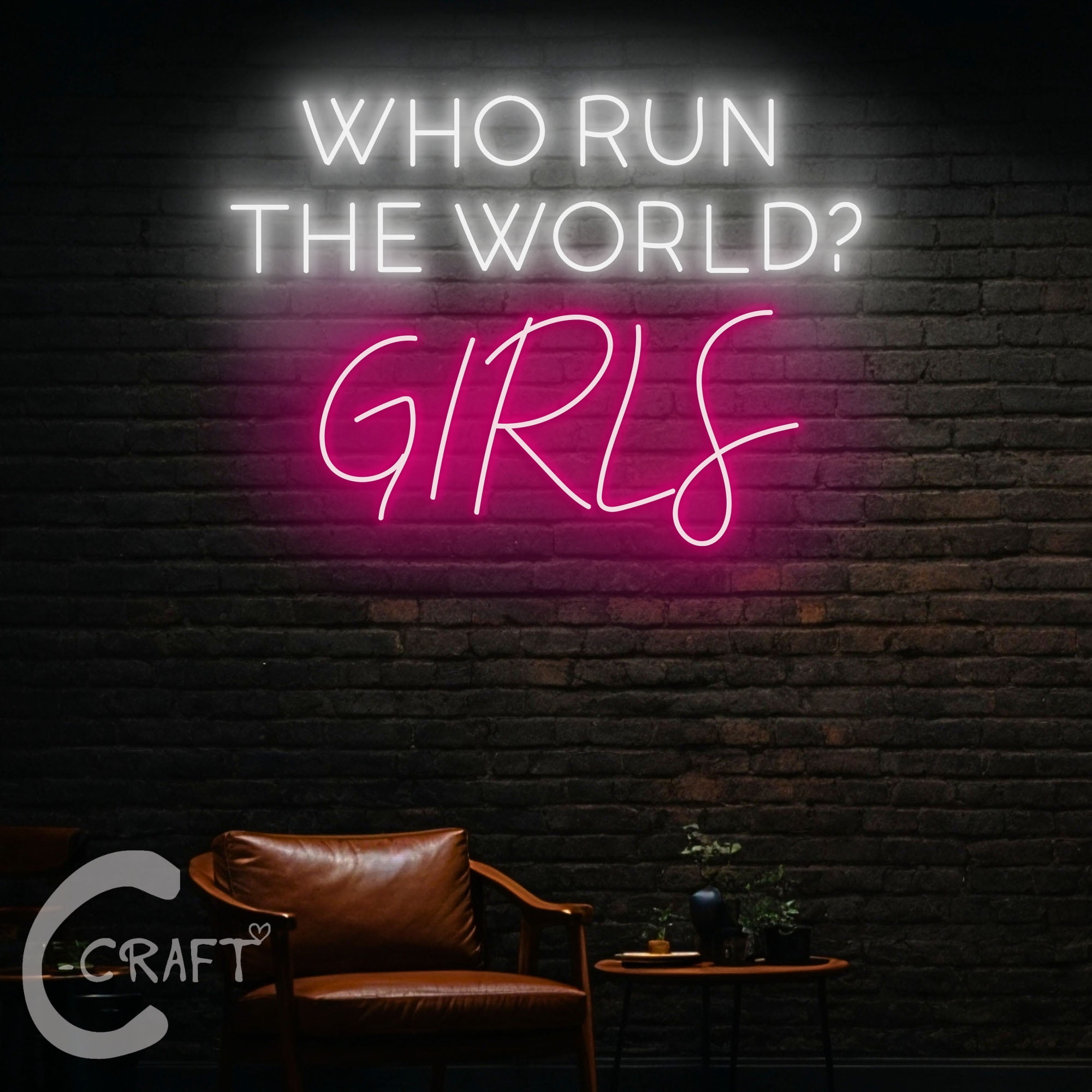 C-CRAFT Who Runs The World Girls Neon Sign LED Light 30 inch for Women ...