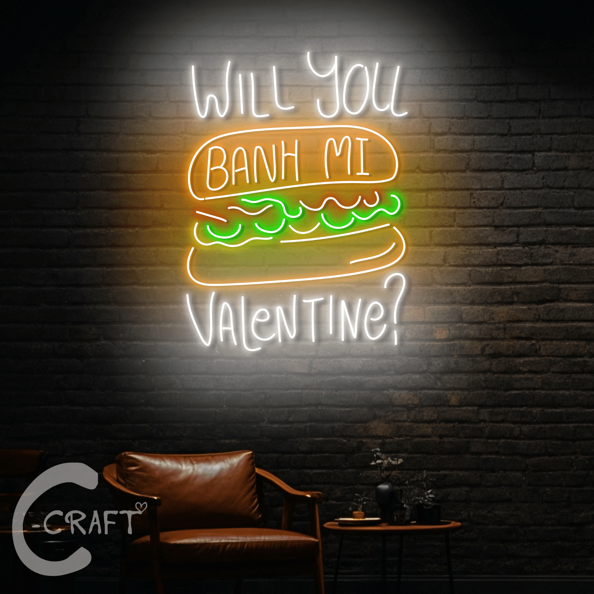 C-CRAFT Will You Banh Mi Valentine Neon Led Light Sign 35 inch for ...