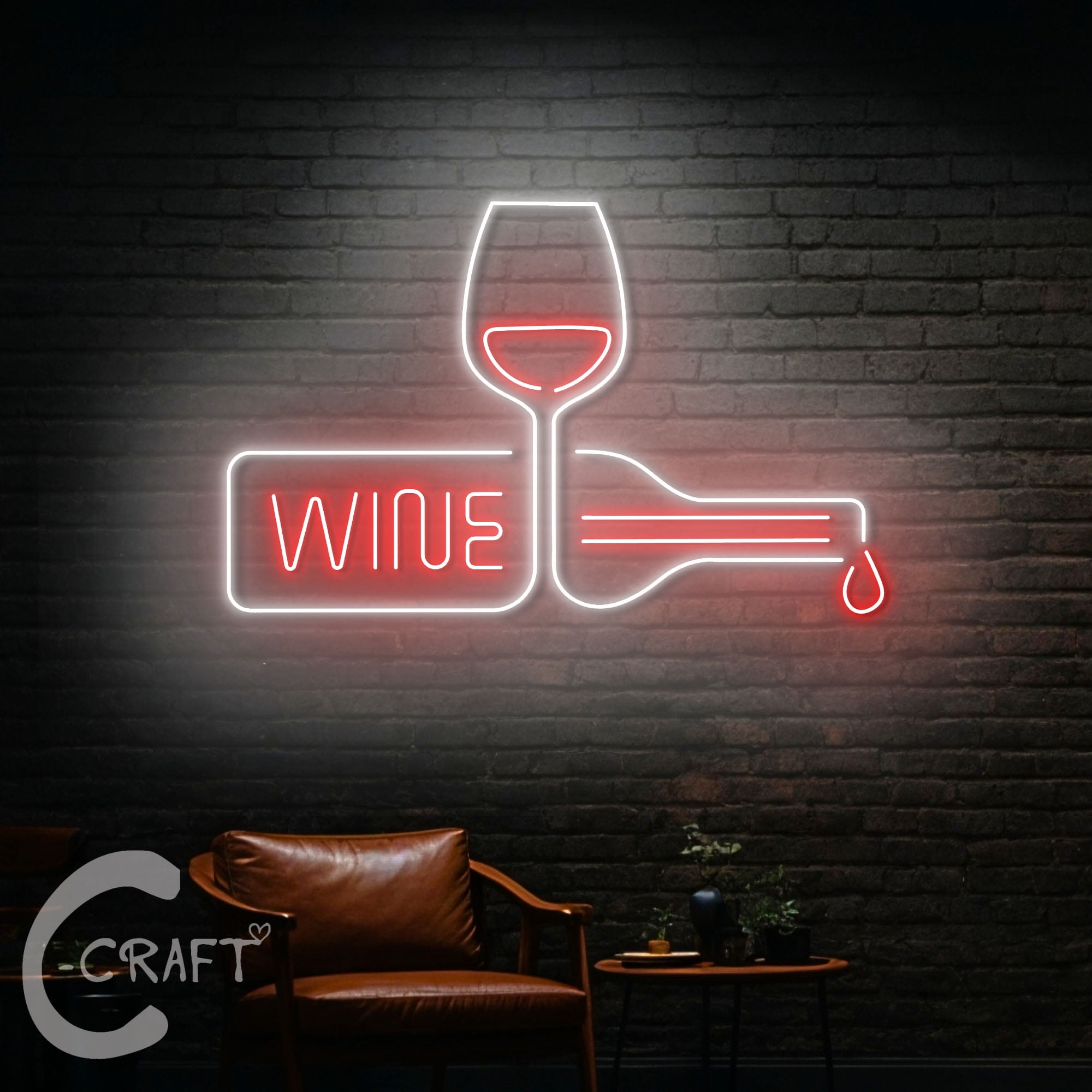 C-CRAFT Wine Glass Bottle Neon Led Light Up 20 inch for Wine Cellar ...