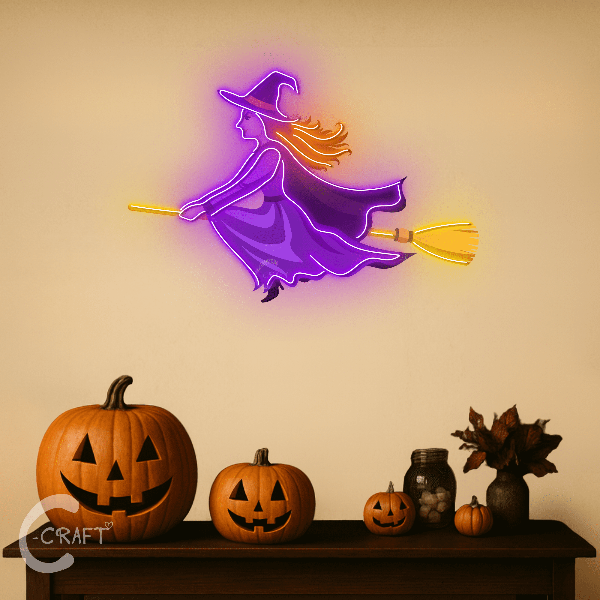 C-CRAFT Witch Neon UV Print Sign 30 Inches for Halloween Party Wall Art ...