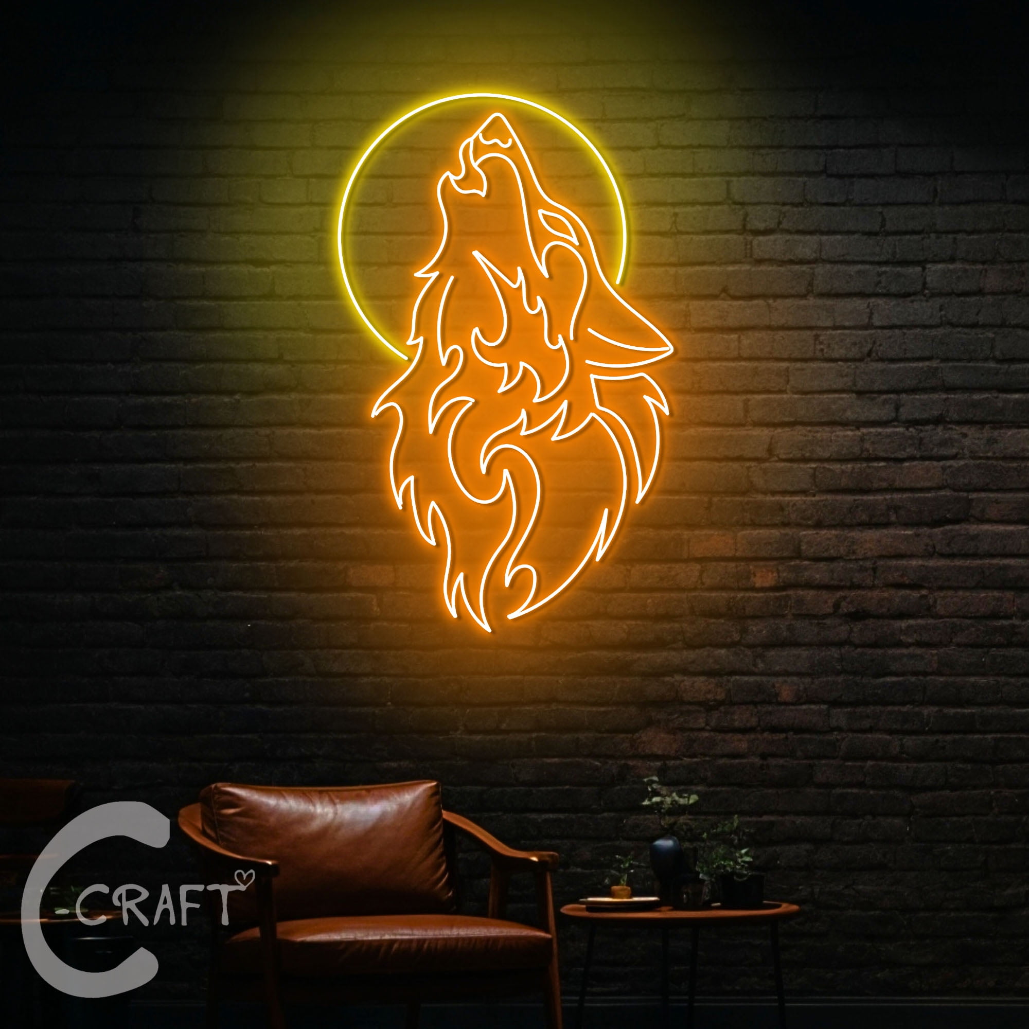 C-CRAFT Wolf Moon Neon Sign LED Light 38 inch for Man Cave Home Bar ...