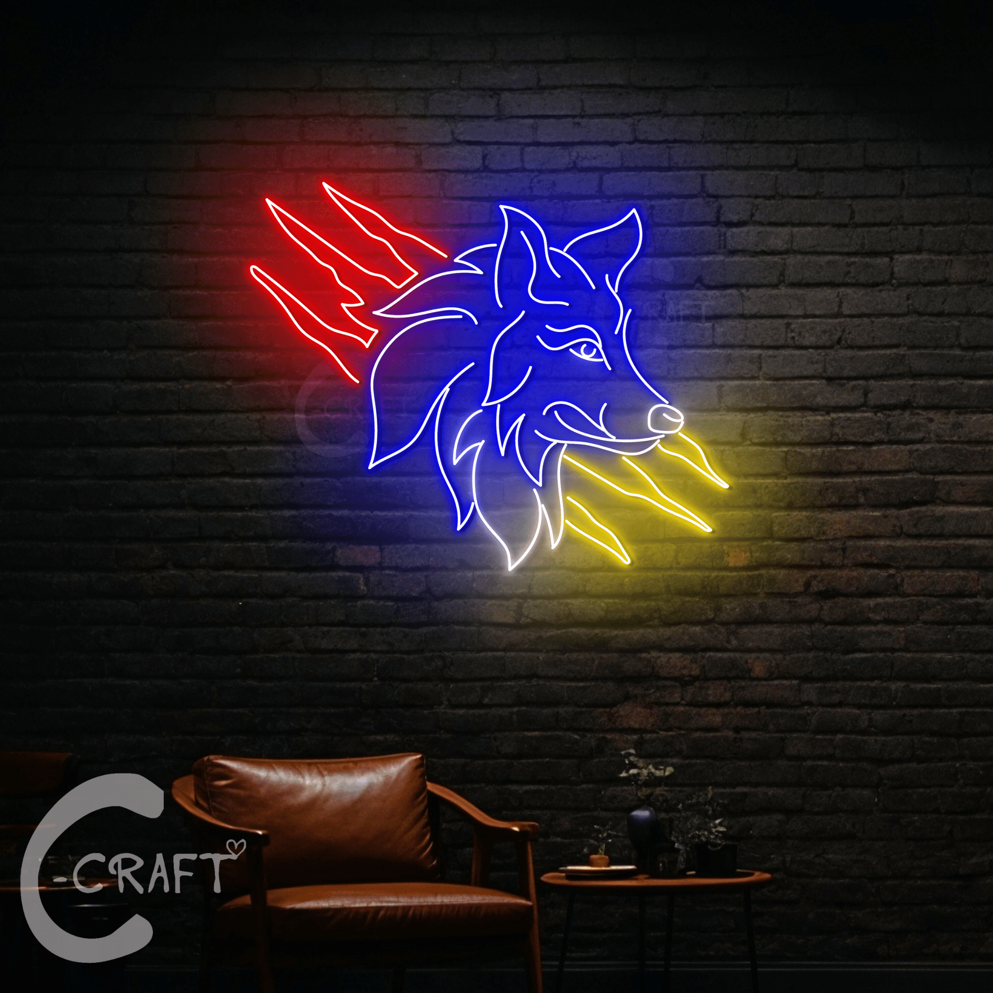 C-CRAFT Wolf Neon Sign Led Light Up 40 inch for Gaming Room Wall Art ...