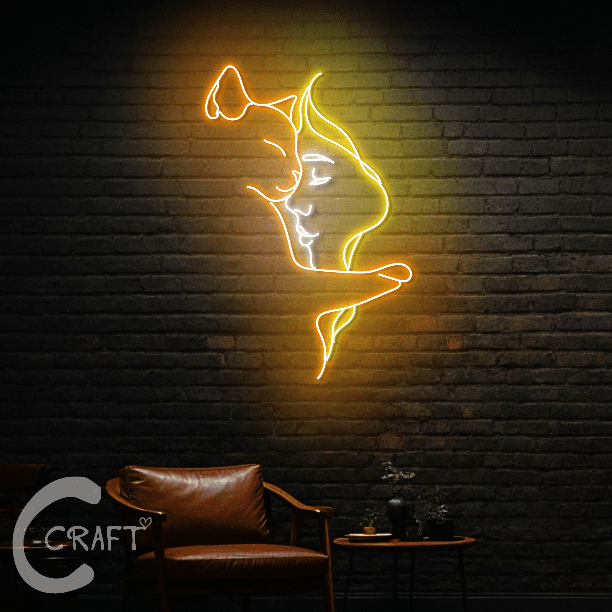 C-CRAFT Woman Cat Face Neon Led Light Up 20 inch for Cat Clinic Bedroom ...