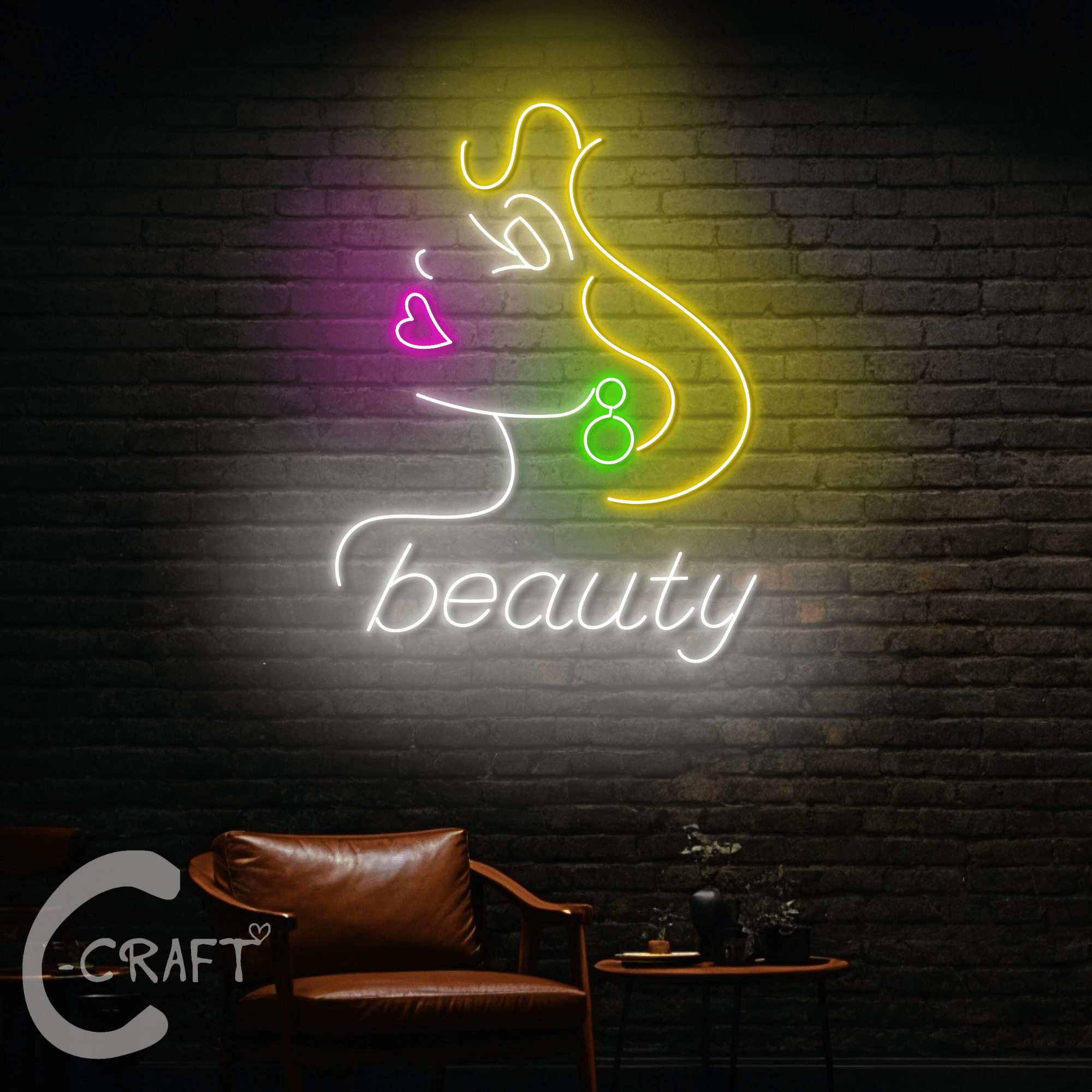 C-CRAFT Woman Face Neon Led Light Sign 35 inch for Beauty Spa Salon ...