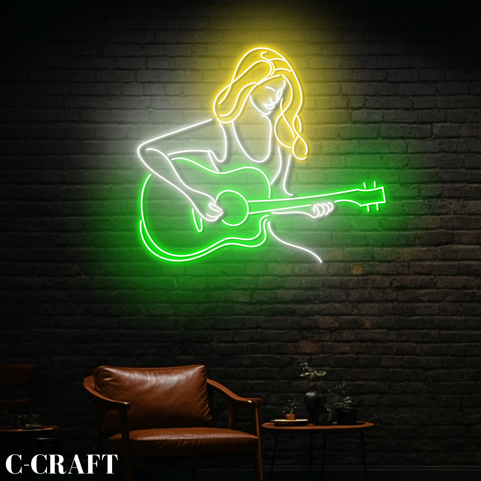 C-CRAFT Woman Guitarist Neon Led Light for Guitar Music Club & Bedroom ...