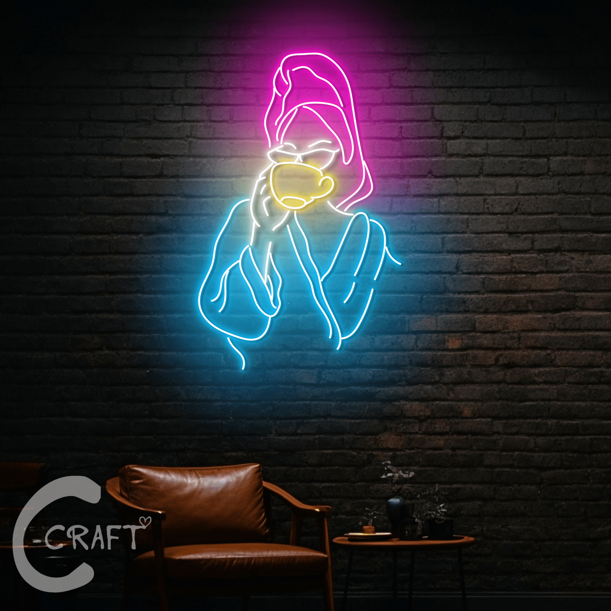 C-CRAFT Woman In Robe Drink Coffee Neon Led Light Up 35 inch for ...