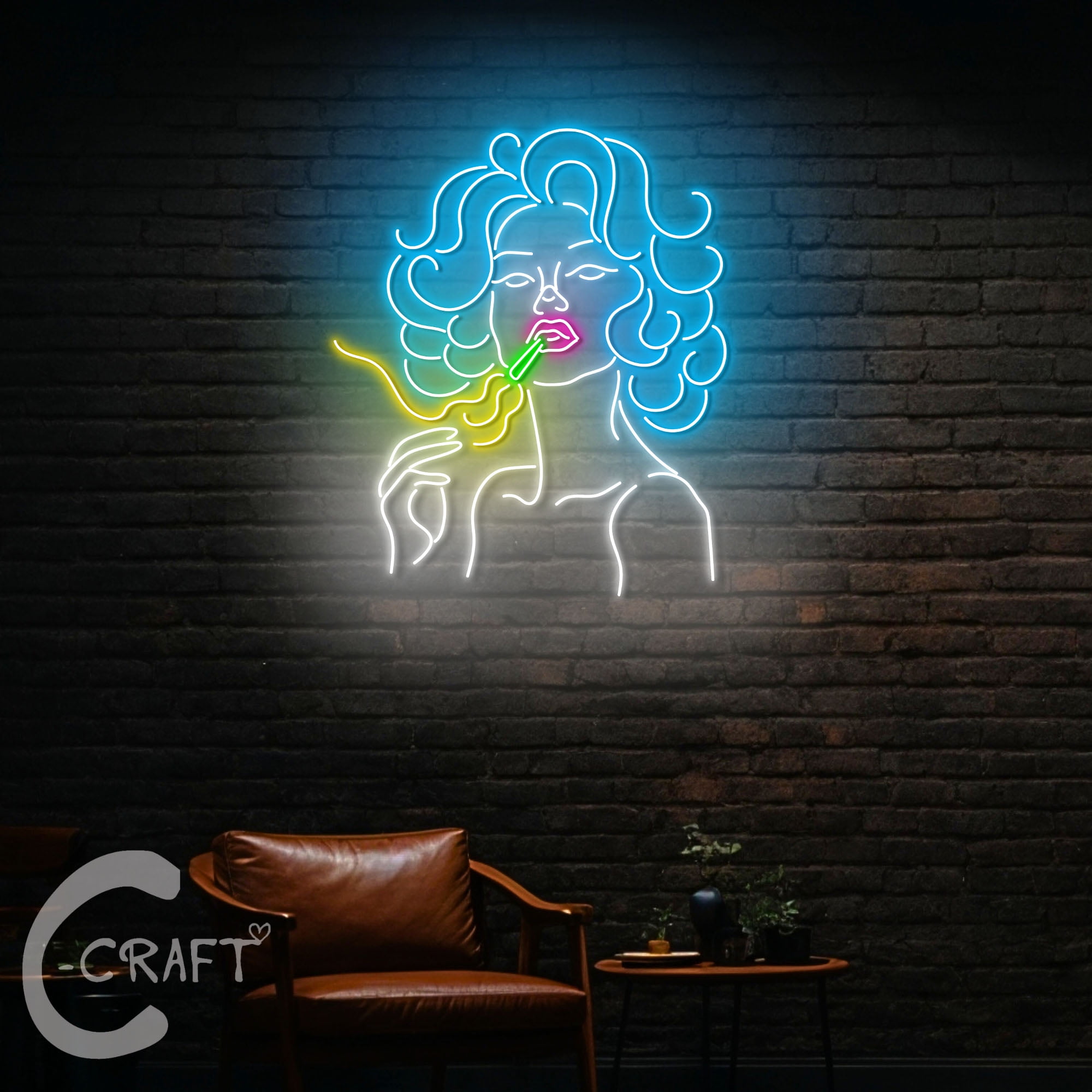 C-CRAFT Woman Smoking Led Light Up 38 inch for Smoke Bar Bedroom Wall ...
