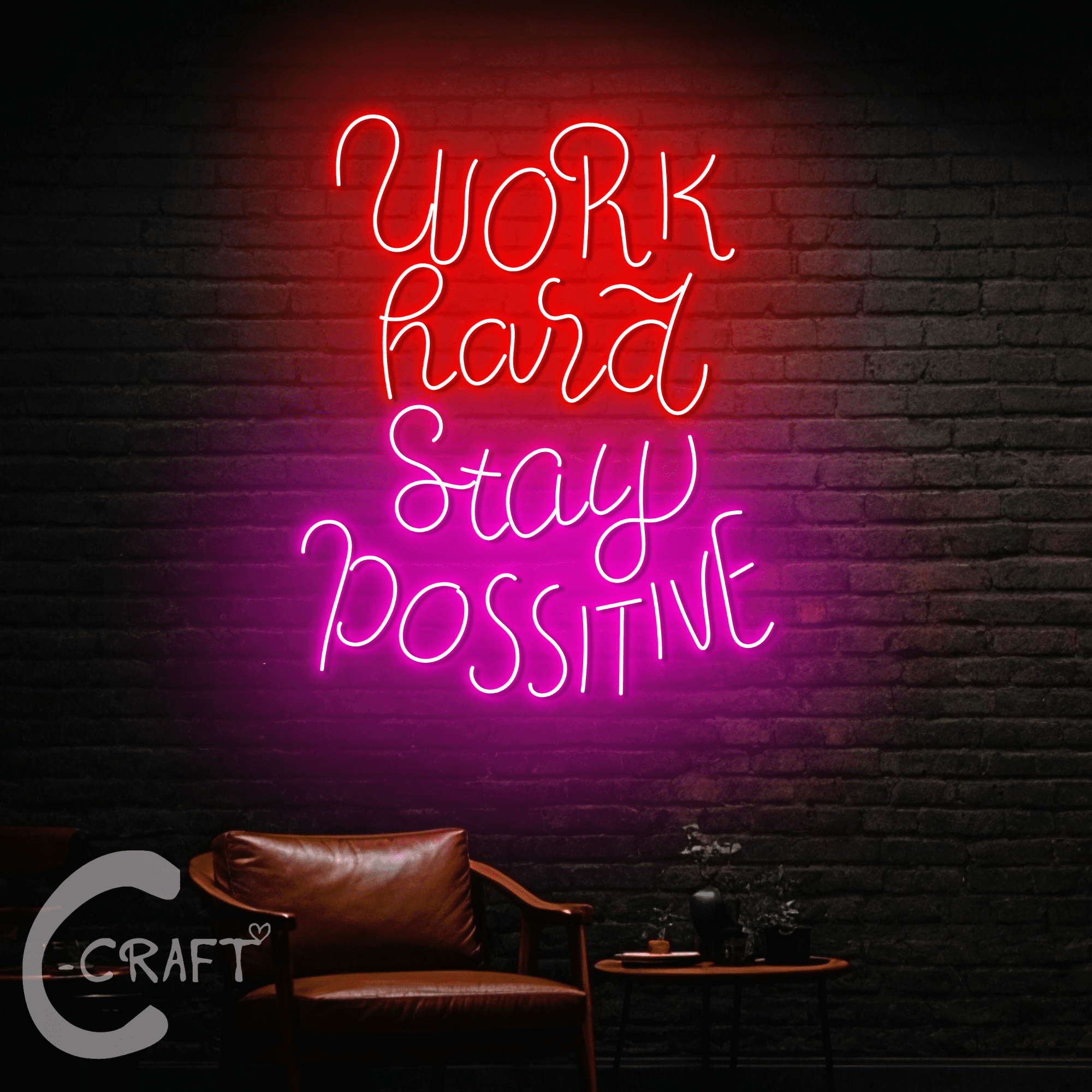C-CRAFT Work Hard Stay Positive Neon Led Light Up 23 inch for Home ...