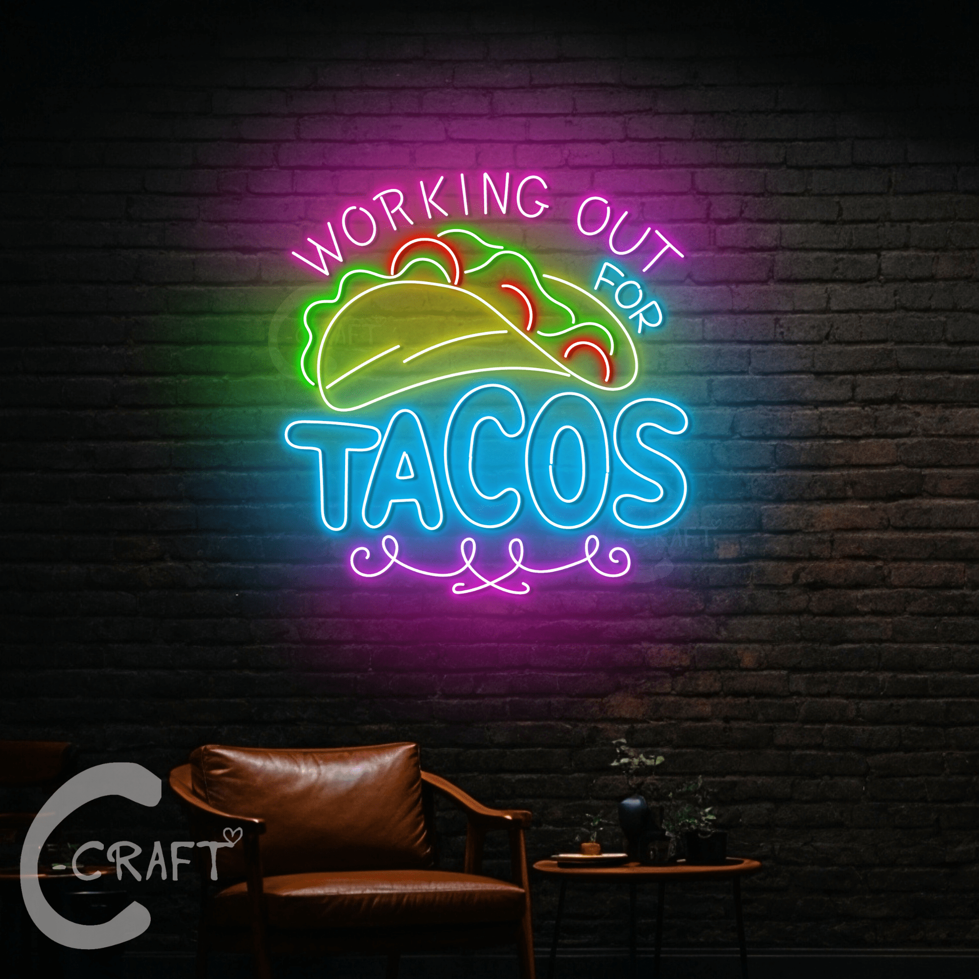 C-CRAFT Working Out For Tacos Neon Sign Led Light Up 30 inch for ...