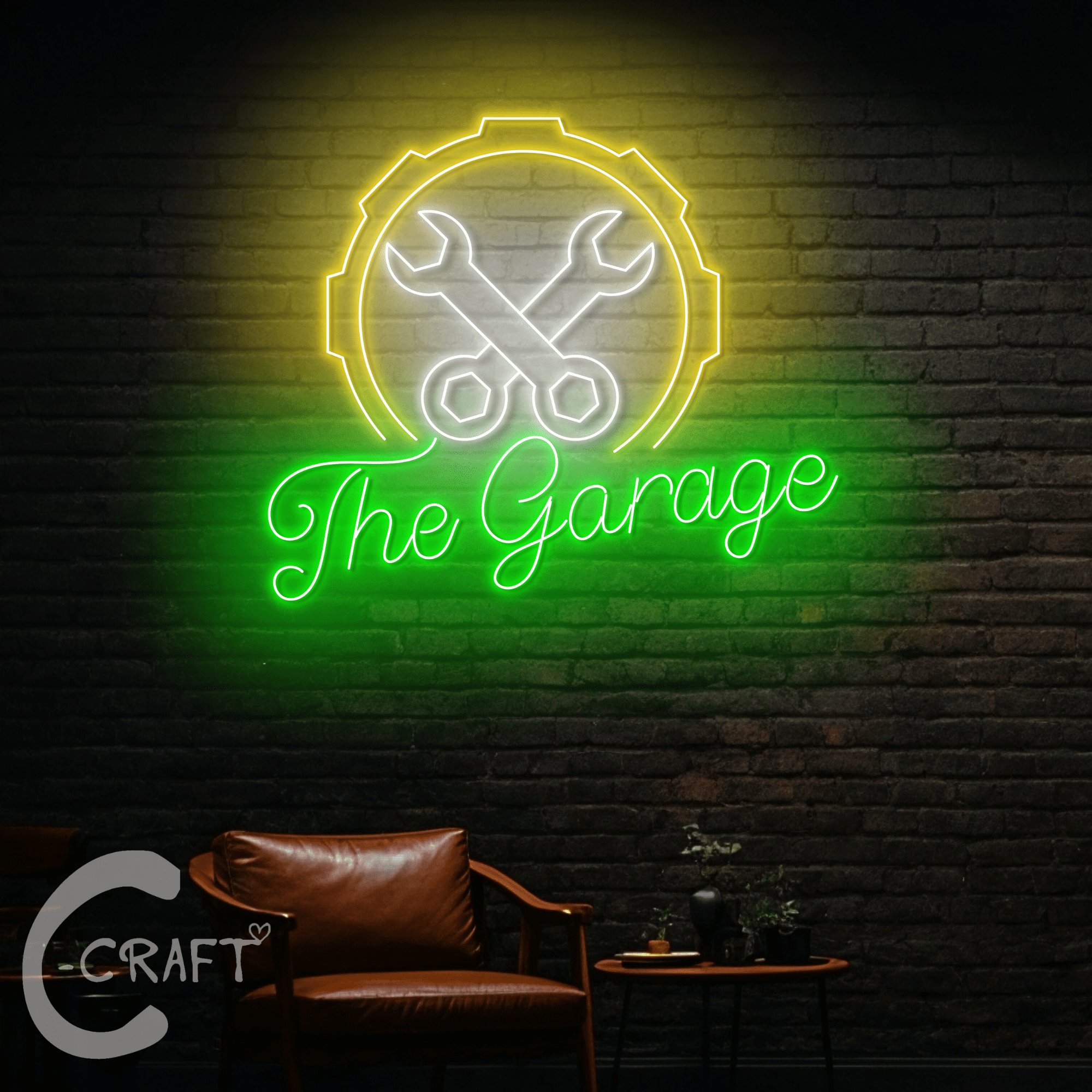 C-CRAFT Wrench Neon Led Light Up 33 inch for Car Garage Shop Wall Decor ...