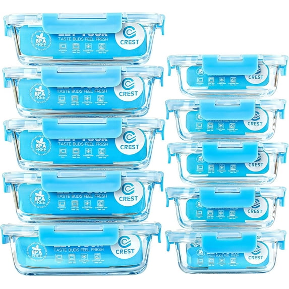 C CREST Glass Meal Prep Containers, [10 Pack] Glass Food Storage ...