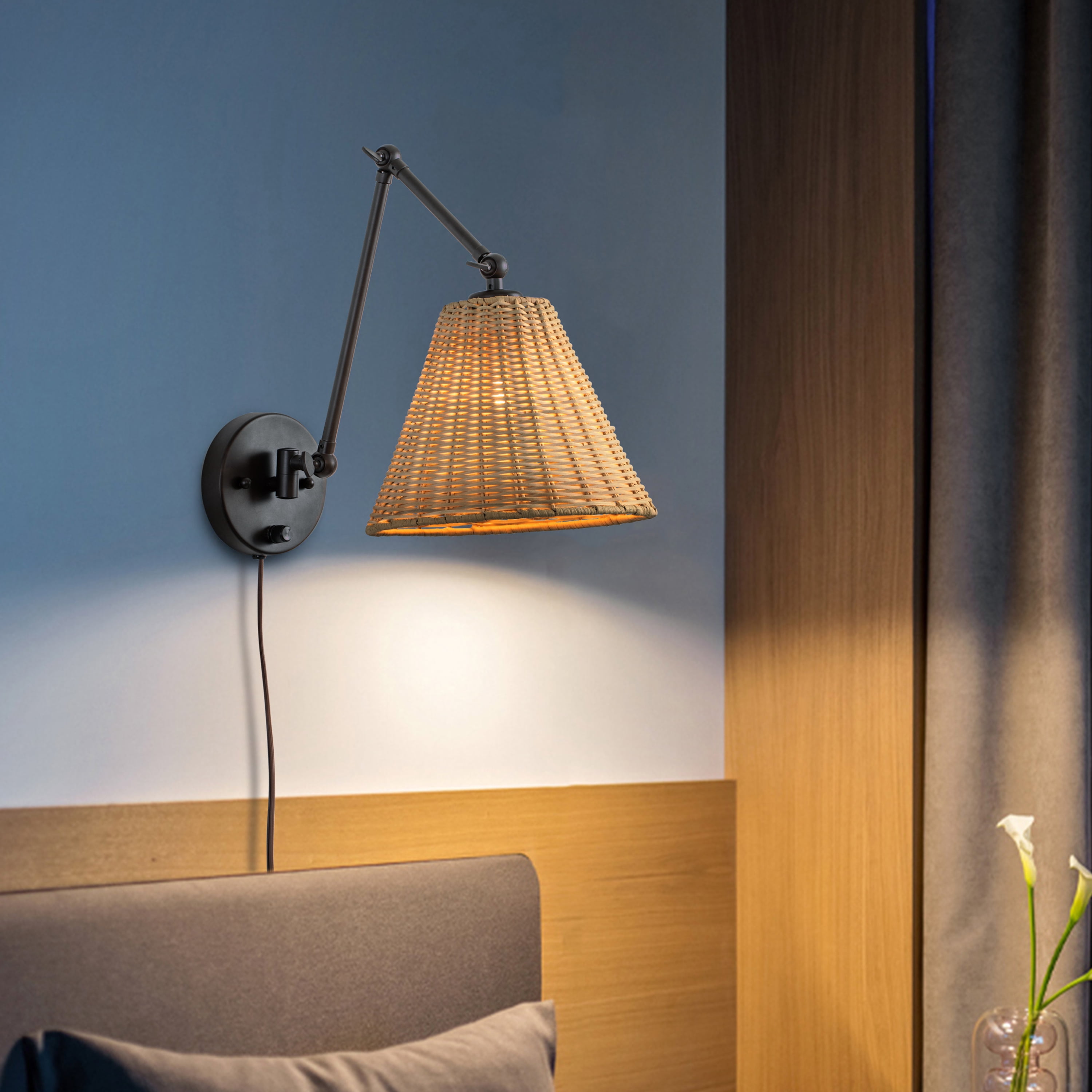 Rattan Plug In Wall Sconcenull