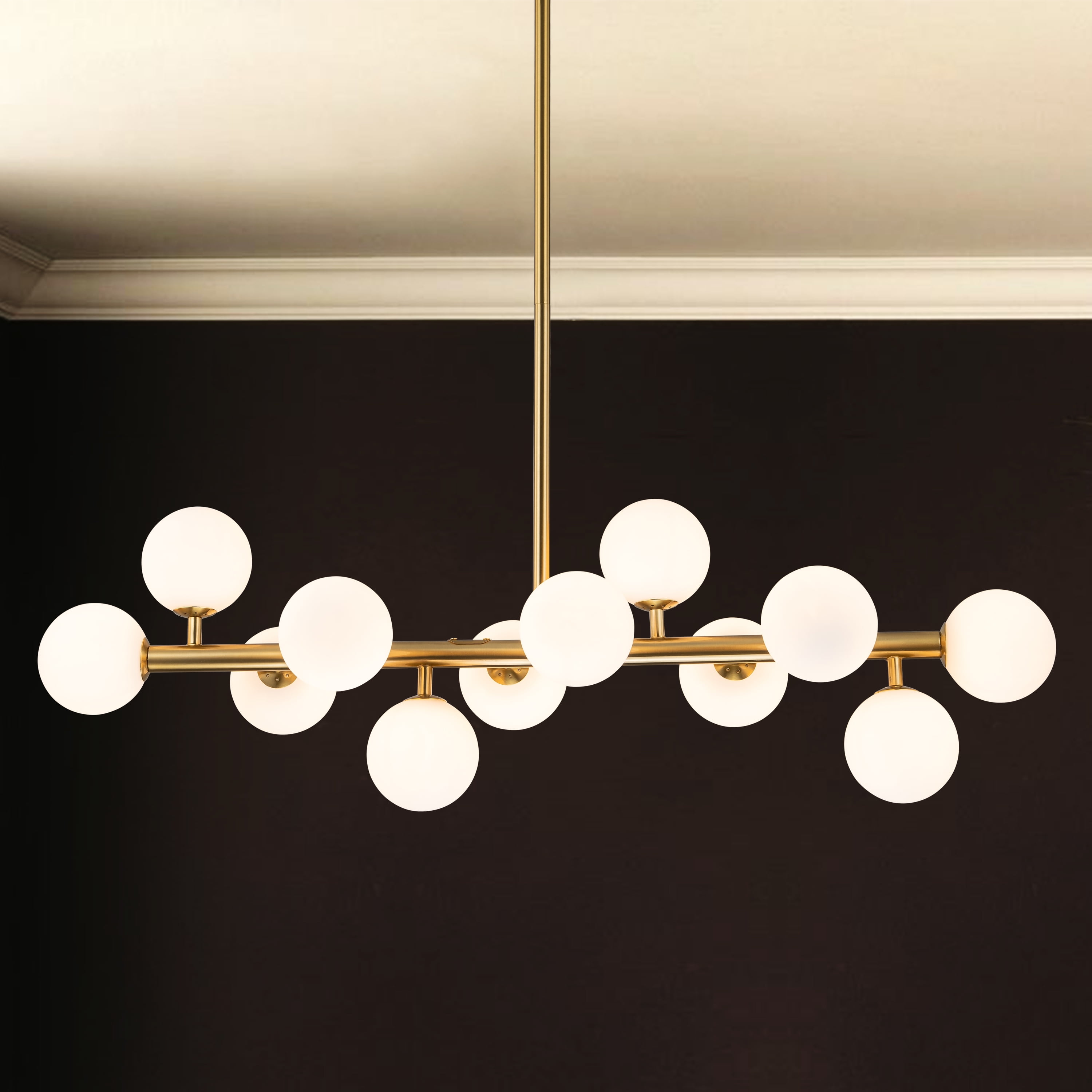 C Cattleya 12-Light Bronze Linear Chandelier with Opal Glass Globes for ...