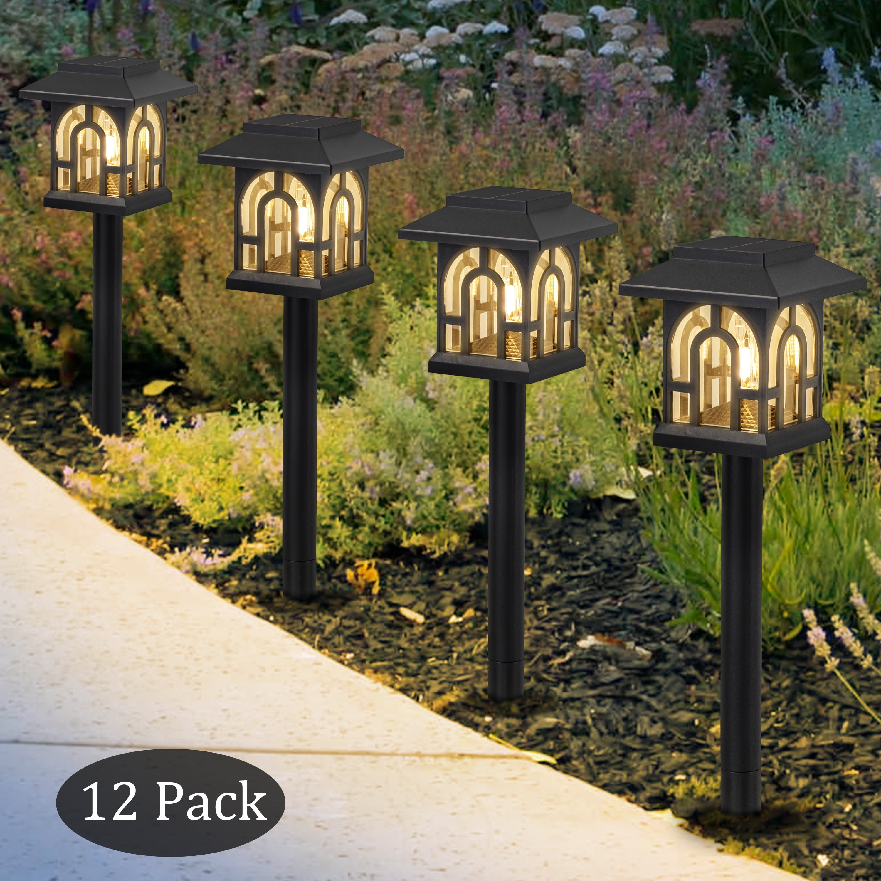 C Cattleya 12-Pack Black Solar LED Outdoor Path Lights for Garden ...