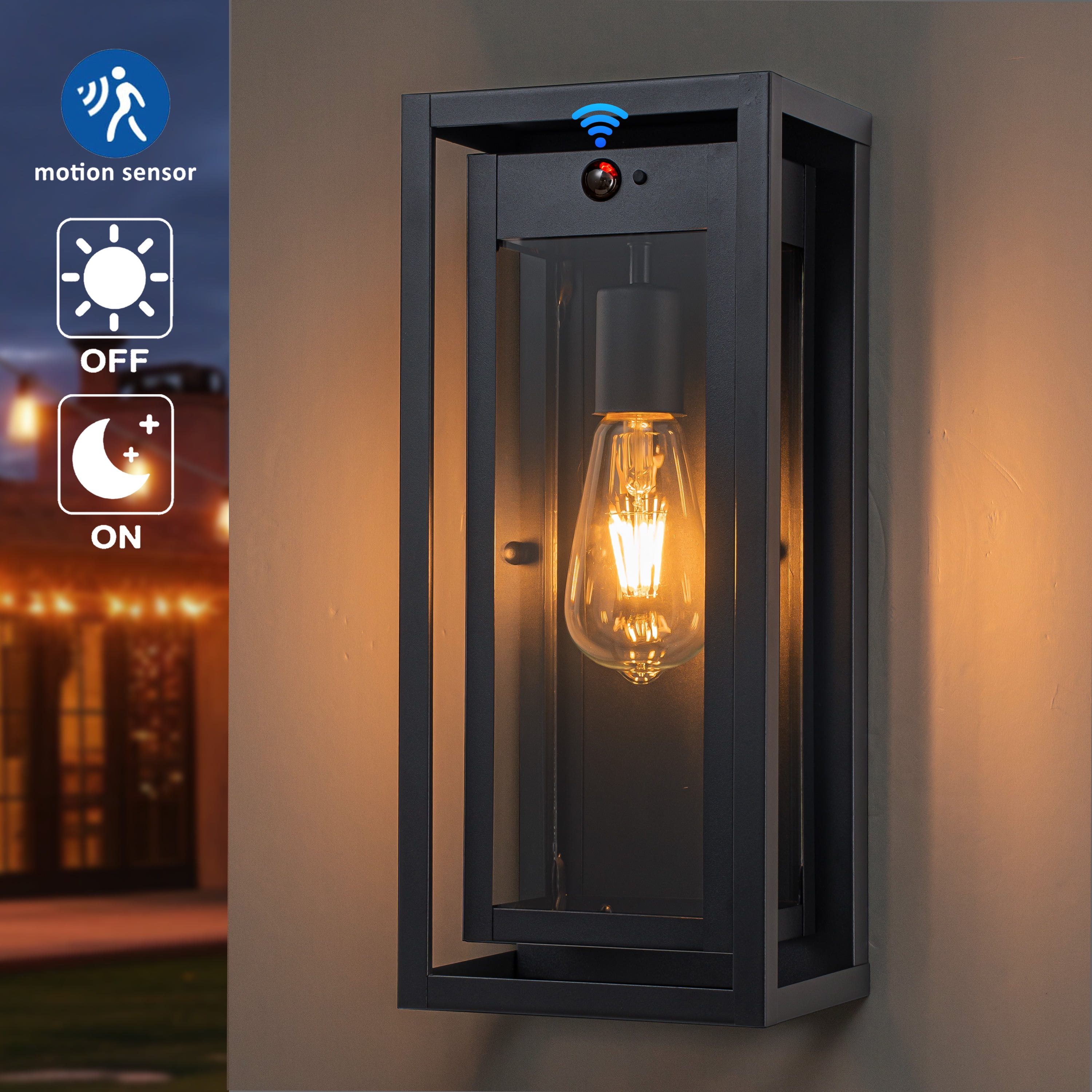 C Cattleya 14.75inch Matte Black Rectangle Motion Sensor Outdoor Wall ...