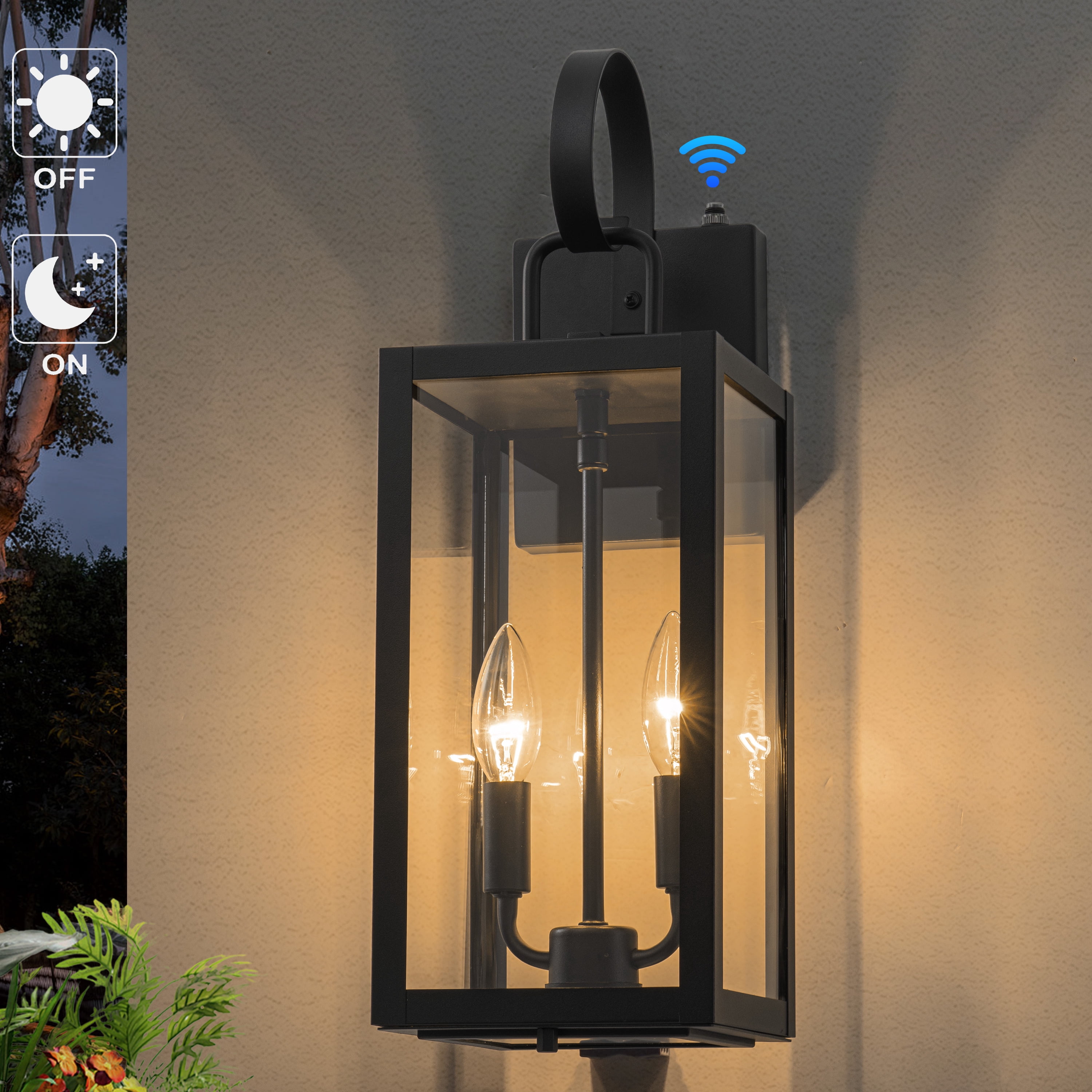 C Cattleya 18.25inch 2-Light Matte Black Dusk to Dawn Outdoor Wall ...