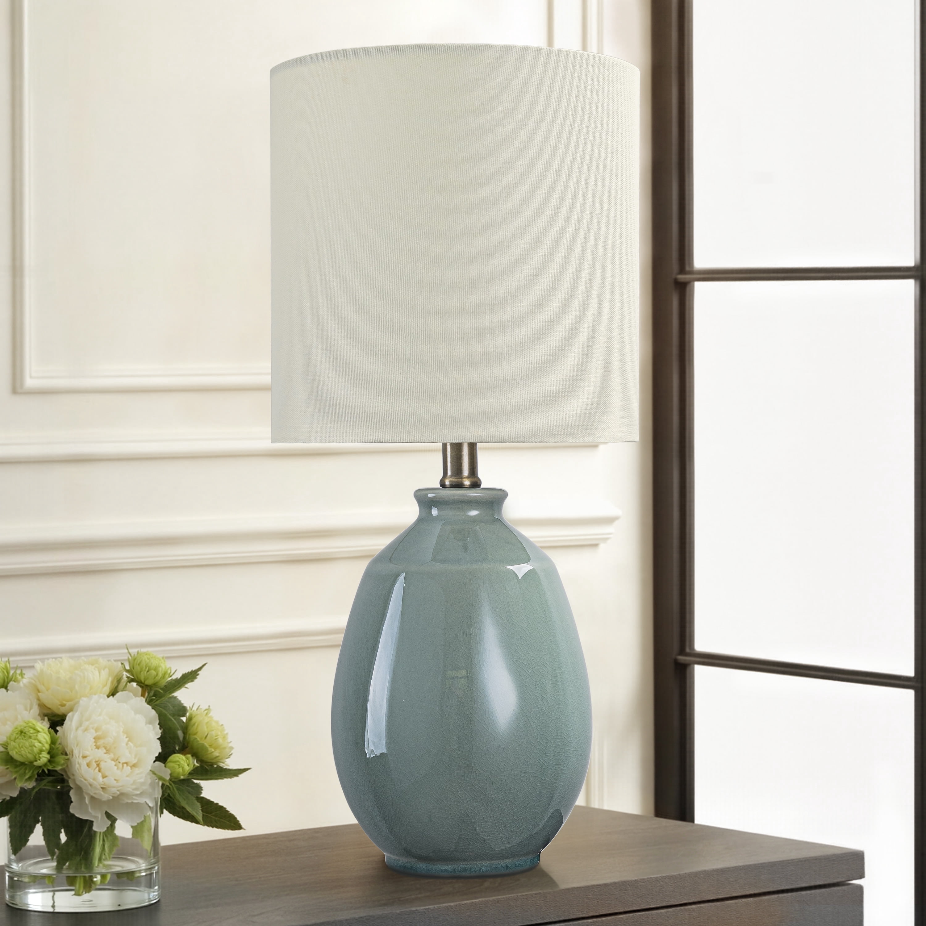 C Cattleya 19in. Celadon Green Crackle Glaze Ceramic Table Lamp with ...