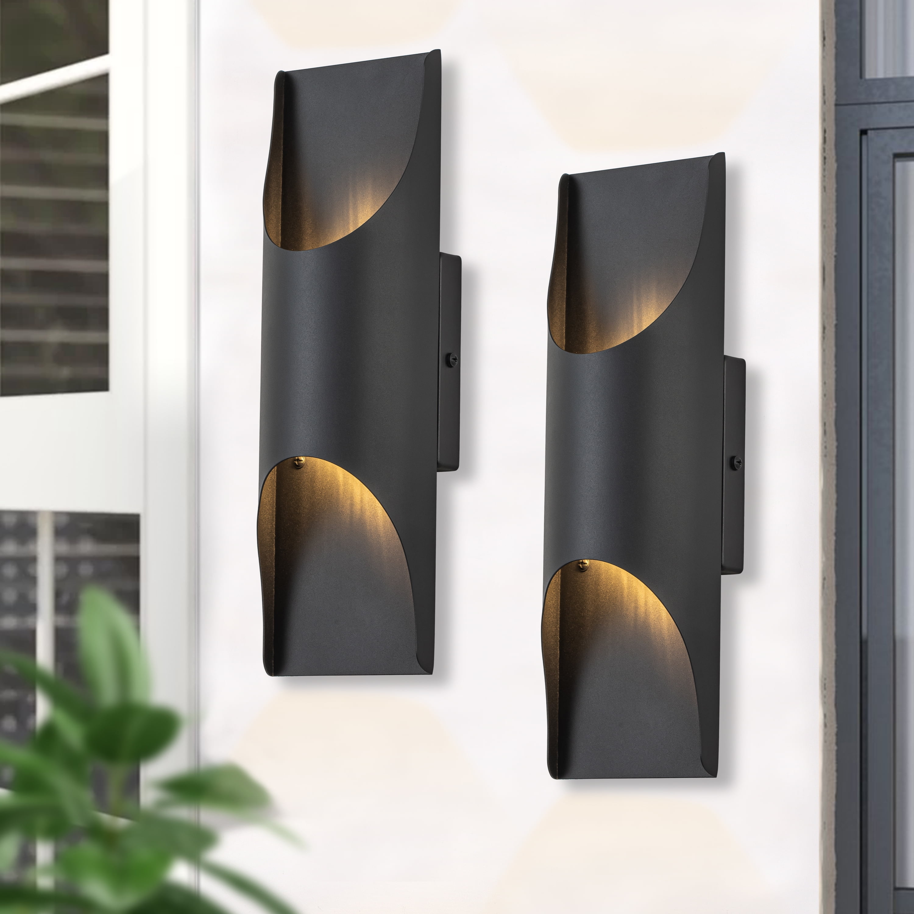 C Cattleya 2-Light Matte Black Integrated LED Outdoor Wall Sconce(2 ...