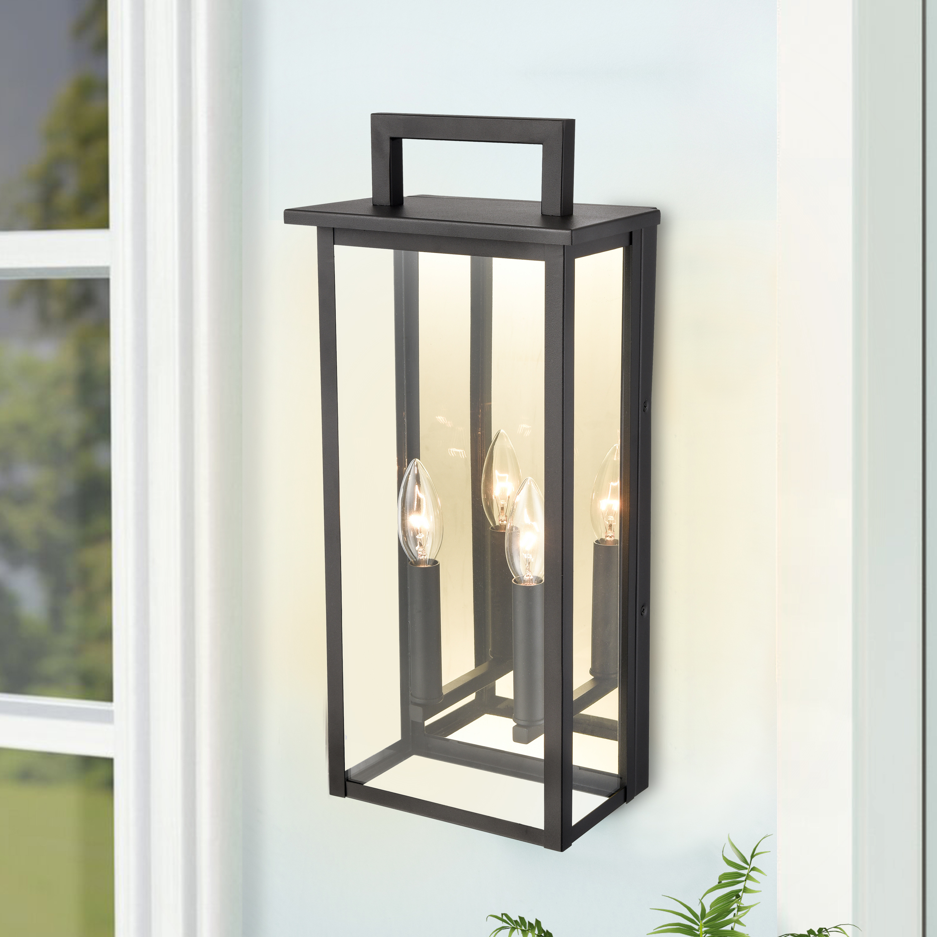 C Cattleya 2-Light Matte Black Outdoor Wall Light with Gold Reflector ...