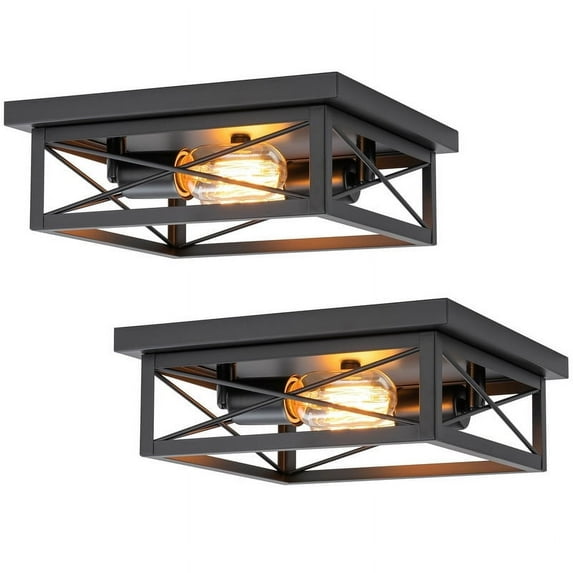 C Cattleya 2-Pack Black Square Flush Mount Ceiling Light with Turnable Light Cap() - Walmart.com