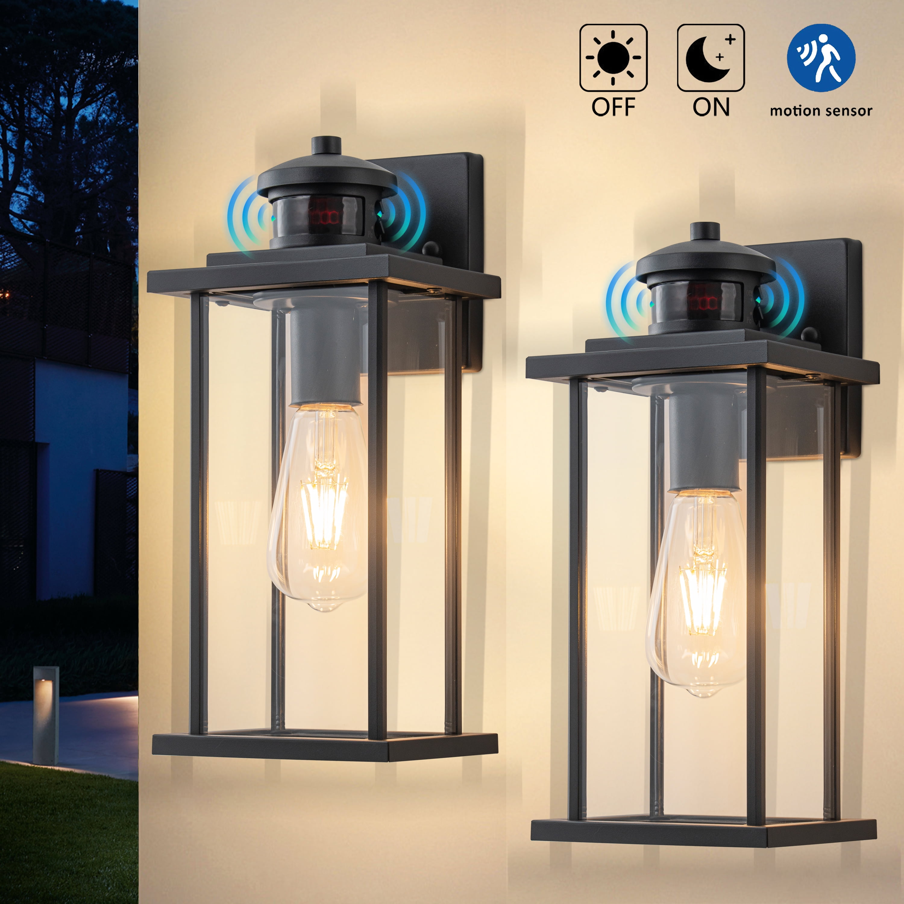 C Cattleya 2-Pack Motion Sensor Dusk to Dawn Matte Black Outdoor Wall ...