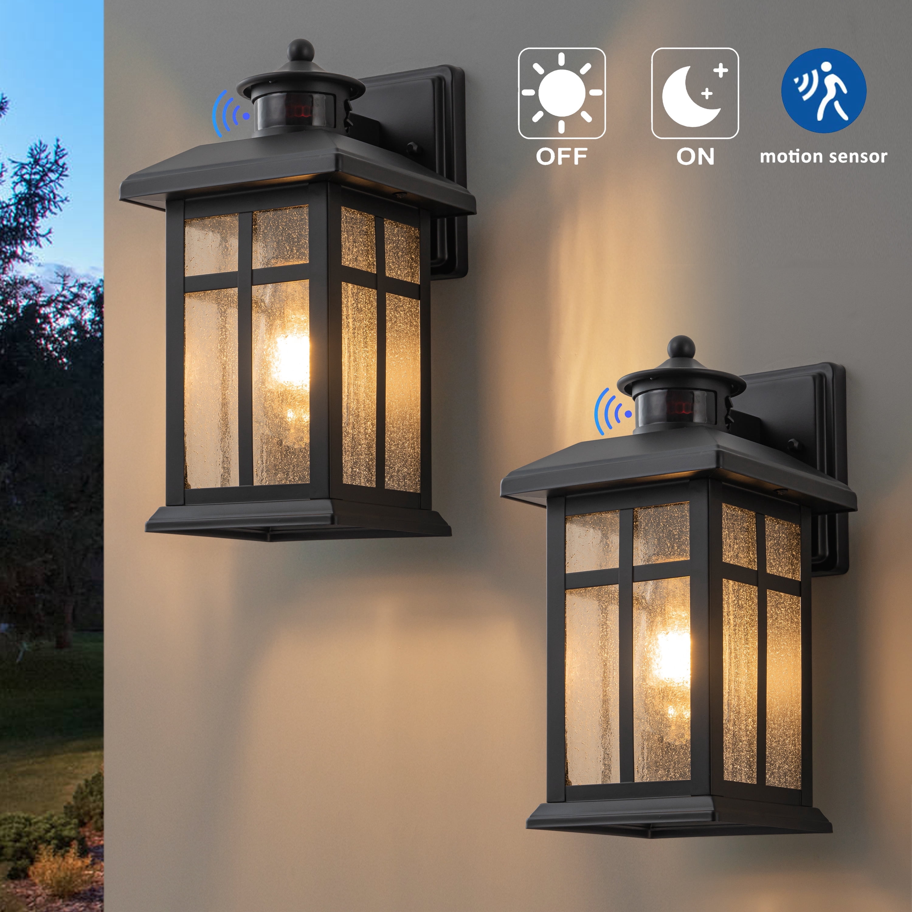 C Cattleya 2-Pack Motion Sensor Dusk to Dawn Outdoor Wall Lantern ...