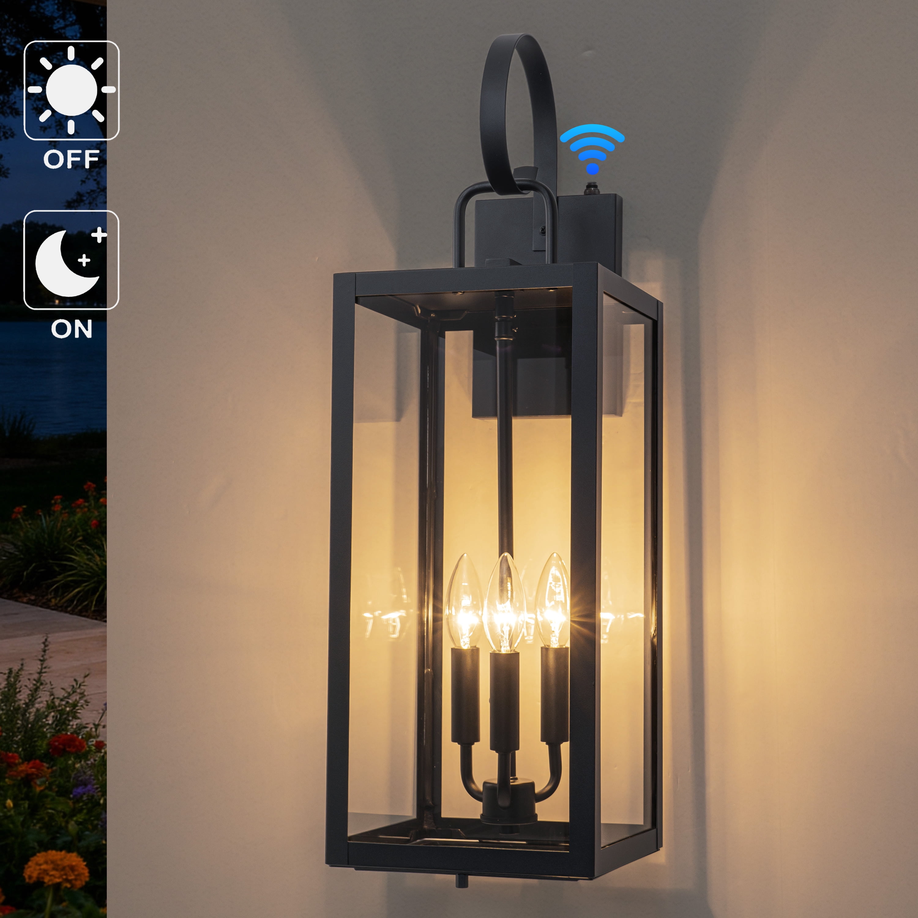 C Cattleya 25.5inch 3-Light Matte Black Dusk to Dawn Outdoor Wall ...
