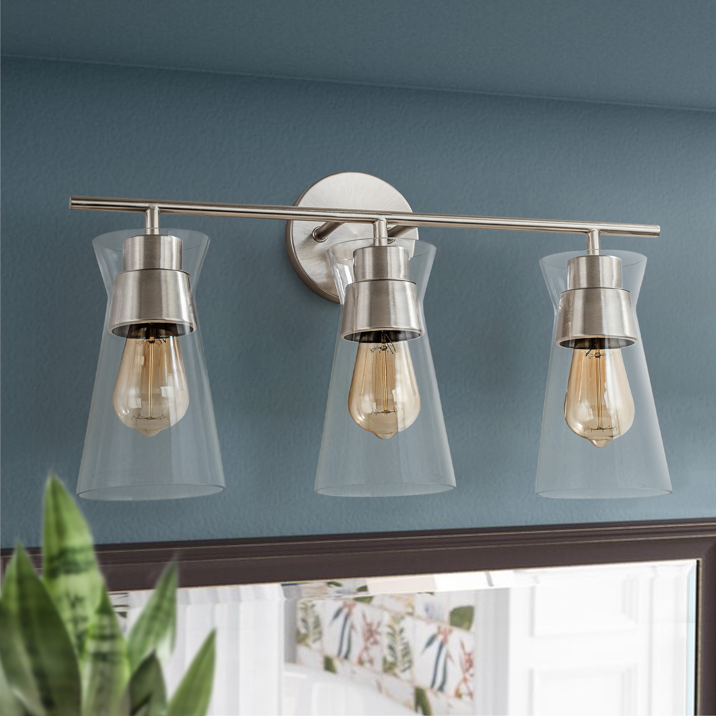 C Cattleya 3-Light Brushed Nickel Vanity Light with Clear Glass for ...