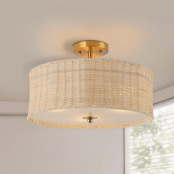 C Cattleya 3-Light Woven Rattan Semi-Flush Mount Ceiling Light ...