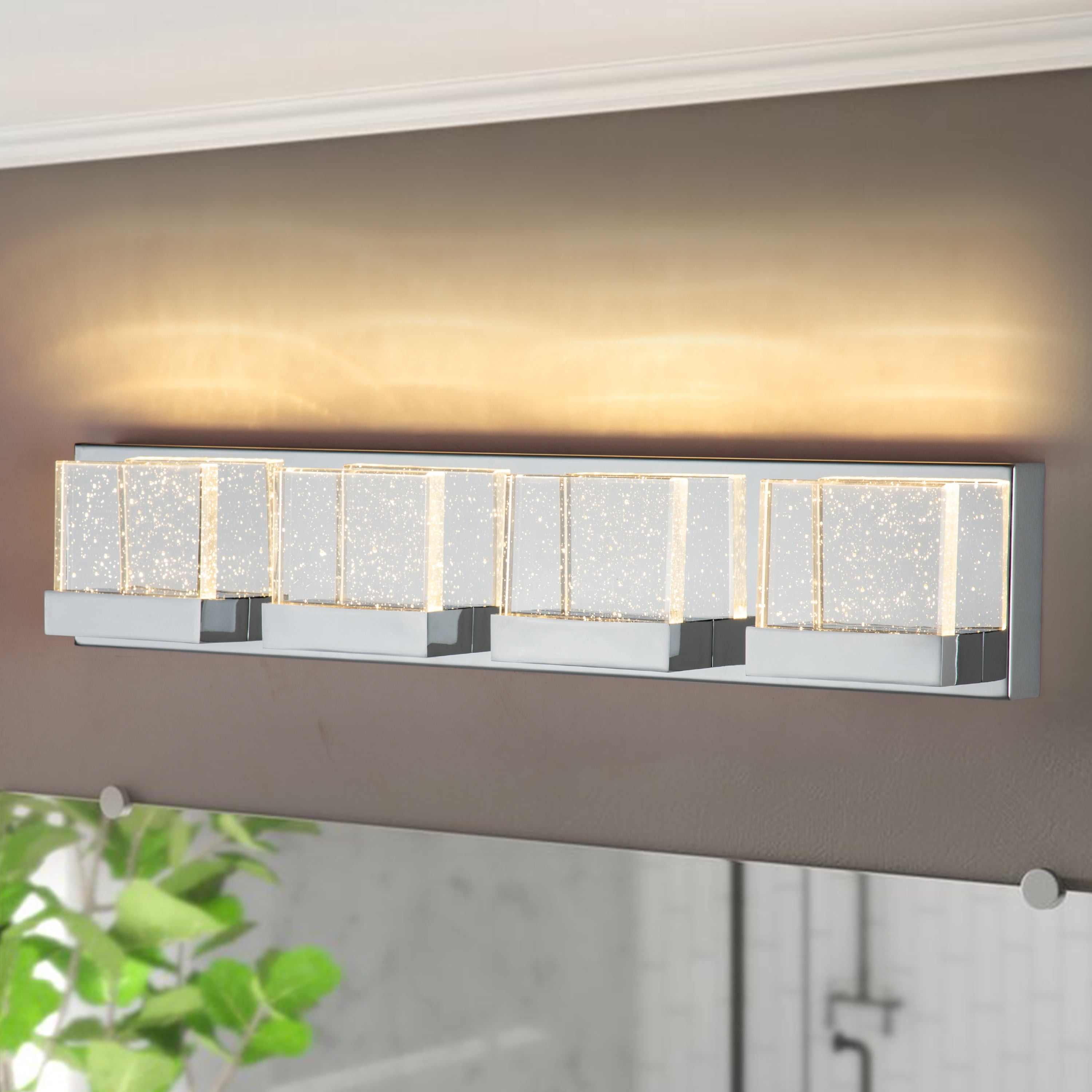 C Cattleya 4-Light 23-in Chrome Finish Bubble Crystal Integrated LED ...