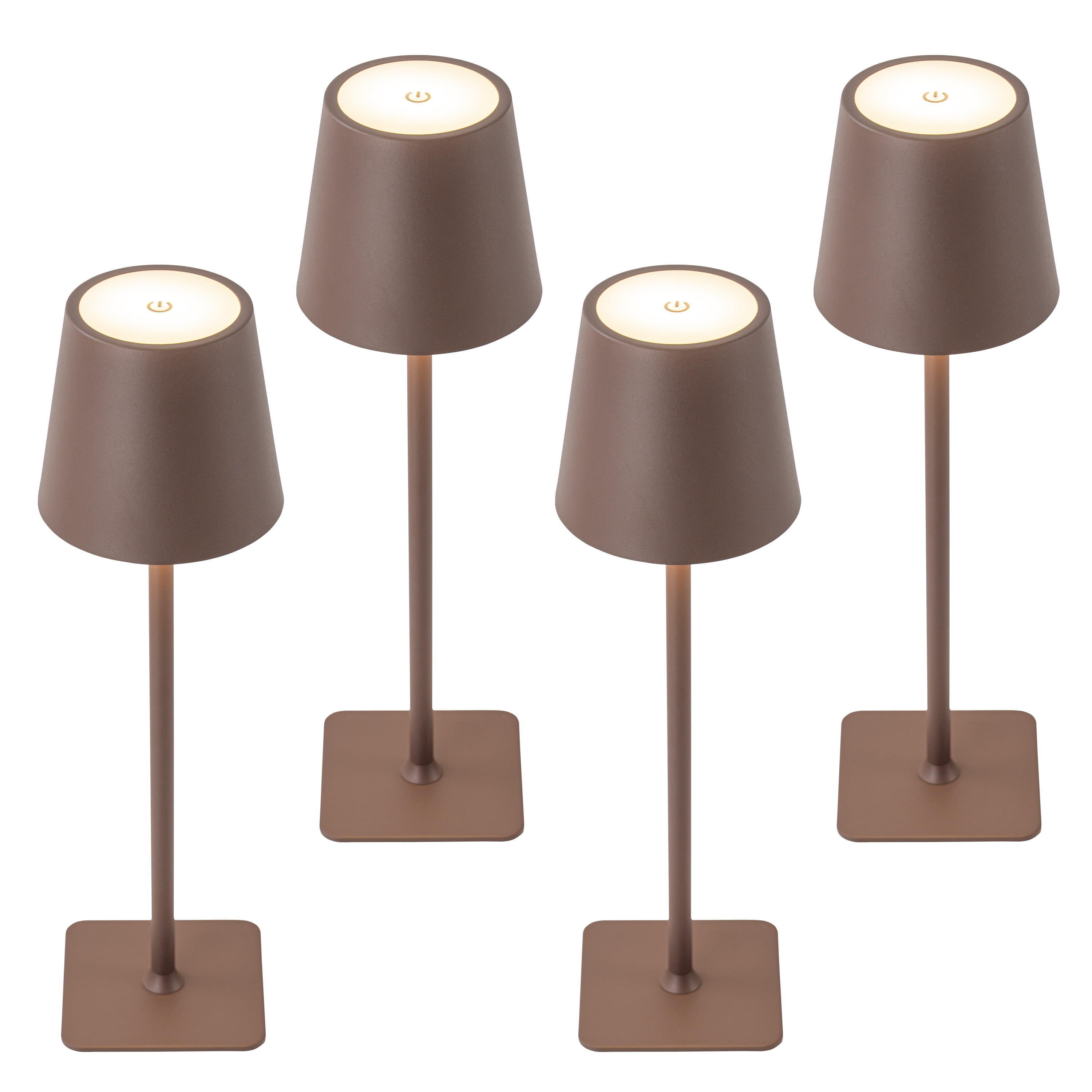 C Cattleya 4-Pack 14” Brown LED Cordless Table Lamp, 3CCT Dimmable ...