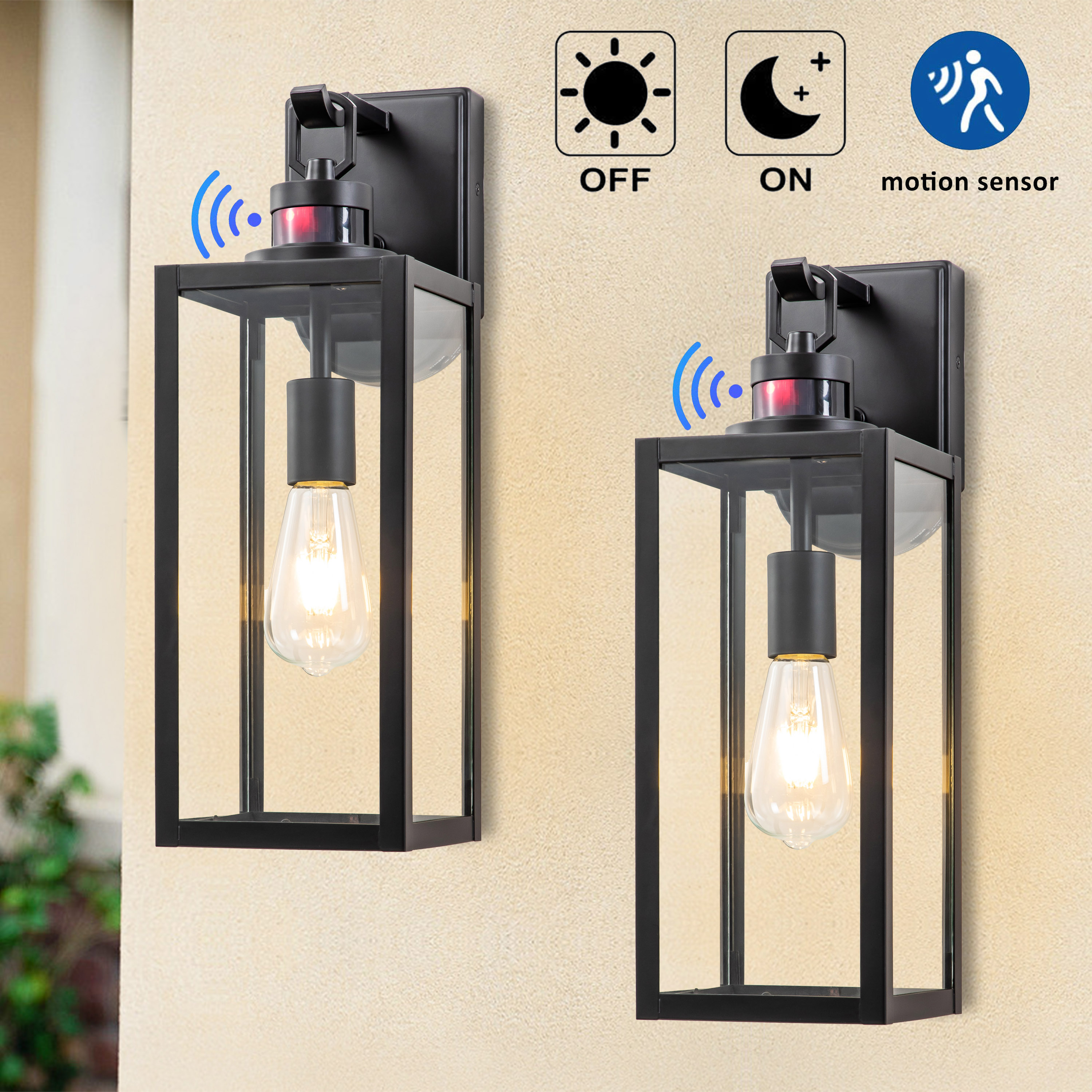 C Cattleya Black Motion Sensing Dusk to Dawn Hardwired Outdoor Wall ...