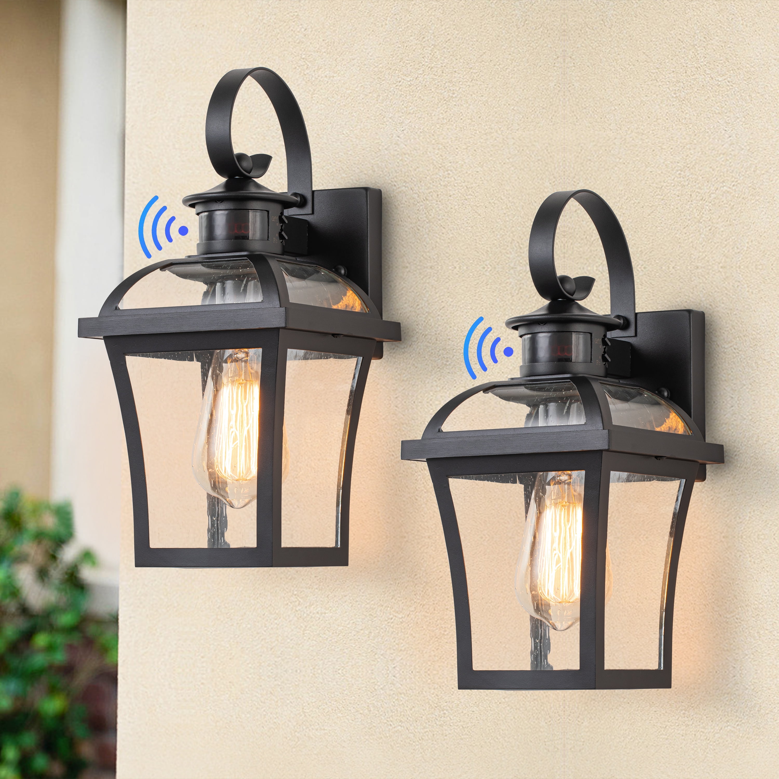 C Cattleya Matte Black Sensor Outdoor Wall Lantern Sconce with Clear ...