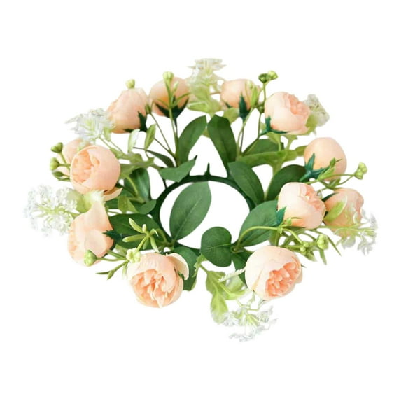 C Champagne Color Simulated Tea Rose Candle Holder Wreath For Holiday ...