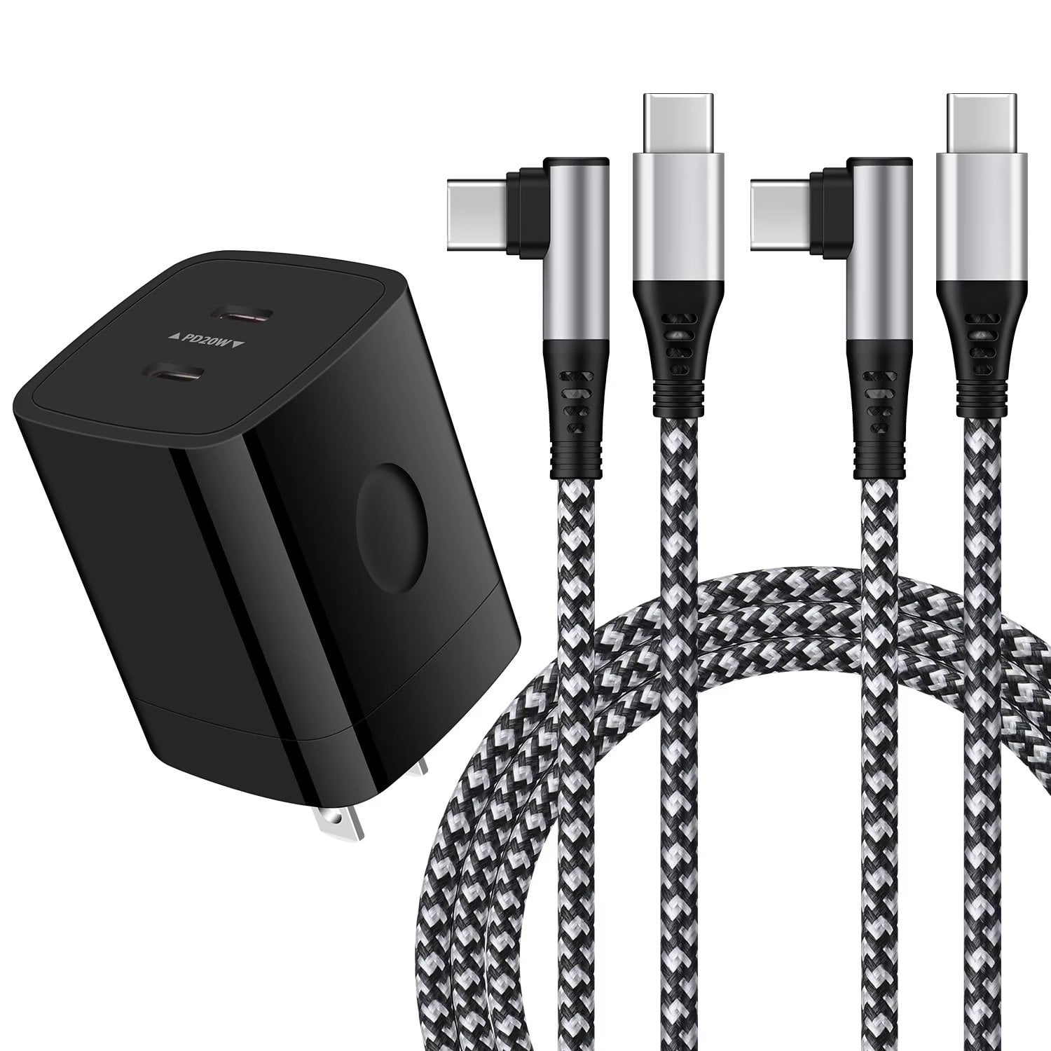 FiveBox 40W PD USB C Charger Block with 2-Pack 6ft Right Angle Cables ...