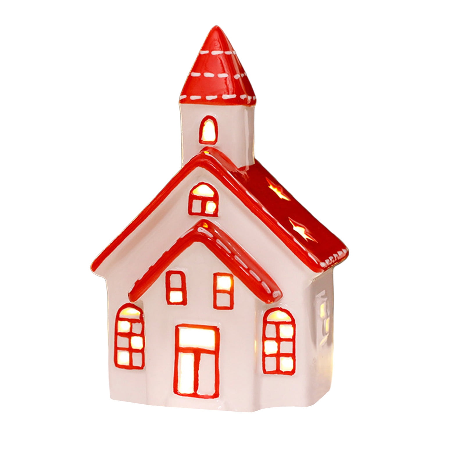 C Christmas Ceramic House Light-Up Decoration With Led Battery Operated ...