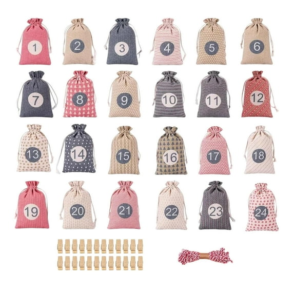 C Christmas Children Candy Hanging Bag Advent Calendar Countdown Linen ...
