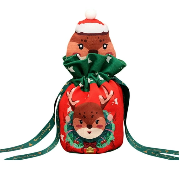 C Christmas Plush Apple Bag With Doll Head, Drawstring Holiday Gift ...